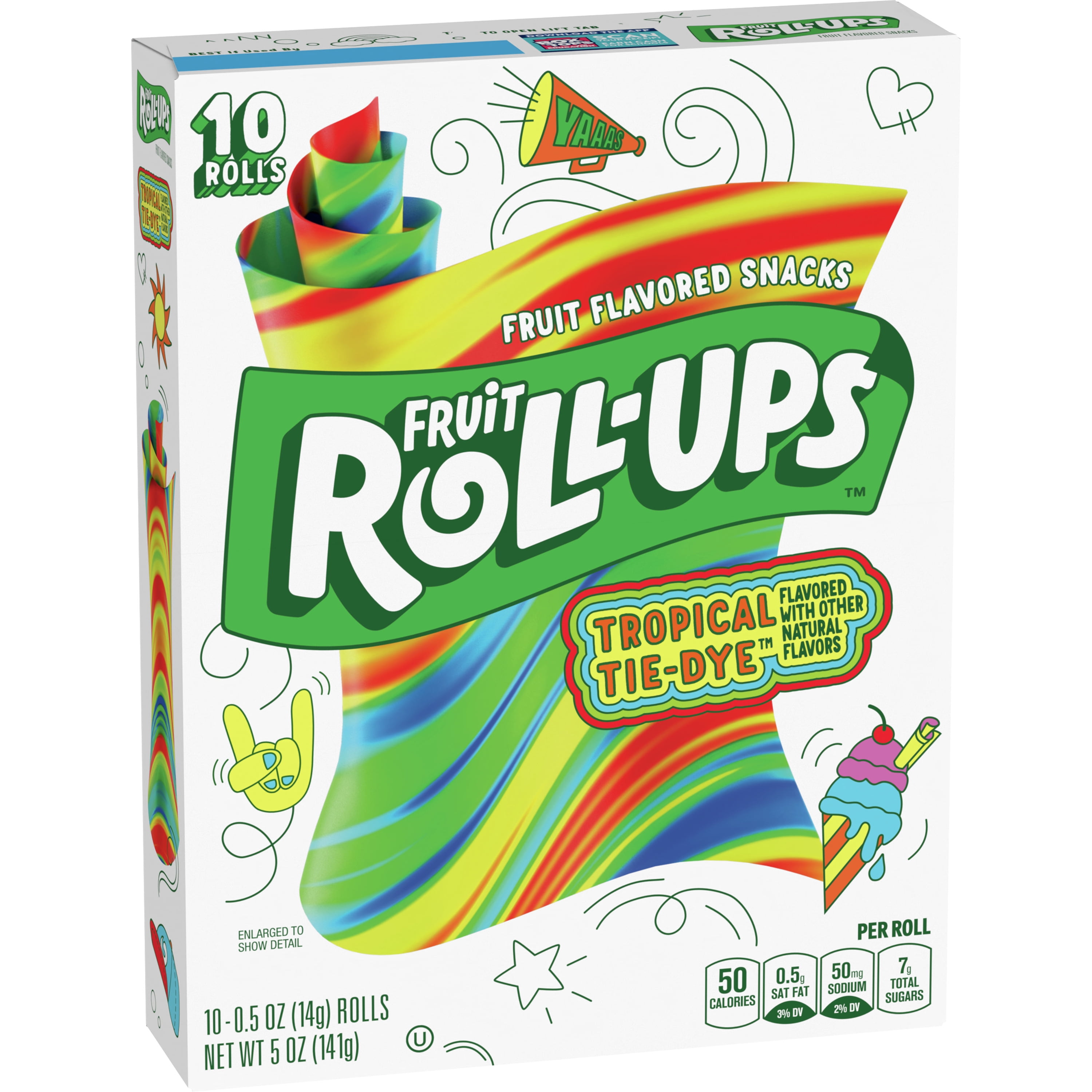 Fruit Roll-Ups Tropical Tie-Die Flavored Snacks, 0.5 oz, 10 ct - Gluten ...