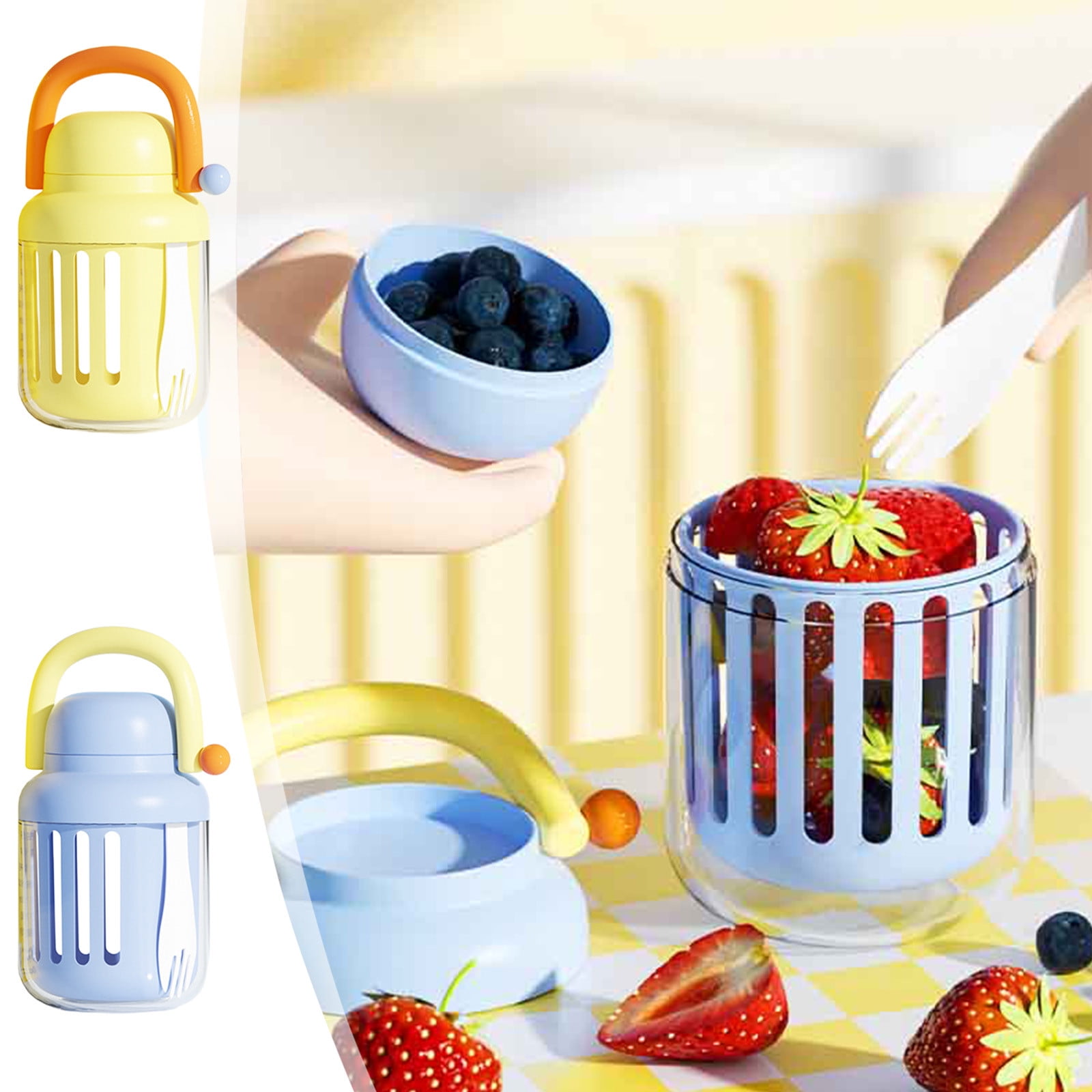 Fruit Salad Cup, Portable Fruit Container, Yogurt Cup, with Fork + Bpa ...