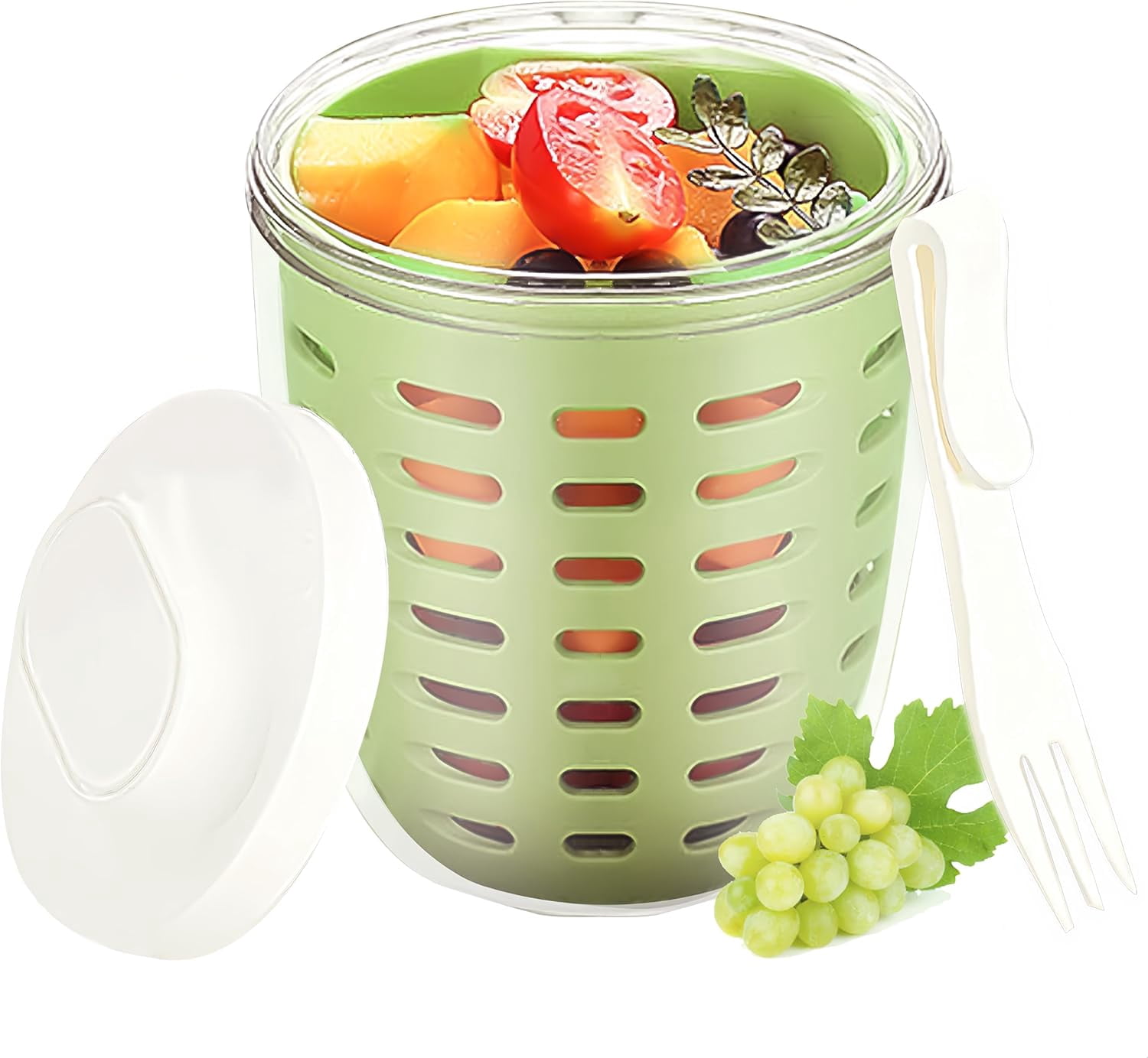 Fruit Salad Storage Cup with Lids and Fork, Reusable Plastic Fruit ...