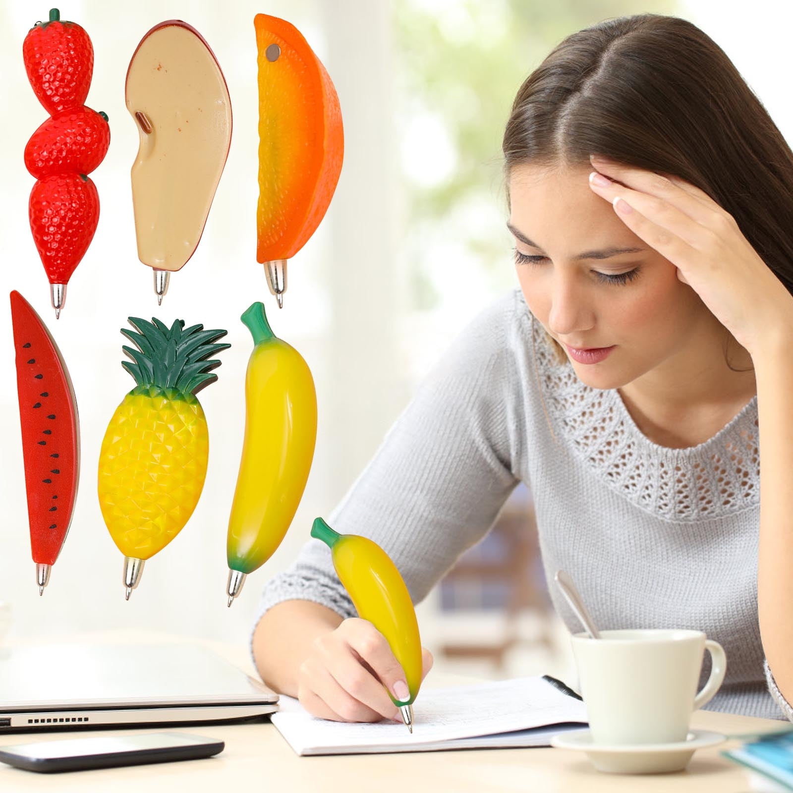 Fruit Shaped Ballpoint Pen Black Inks Magnetic Storage Apples Orange ...