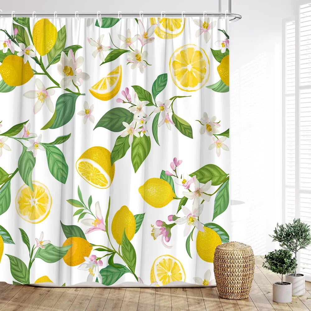 Fruit Shower Curtain Watercolor Summer Orange Watermelon Strawberry