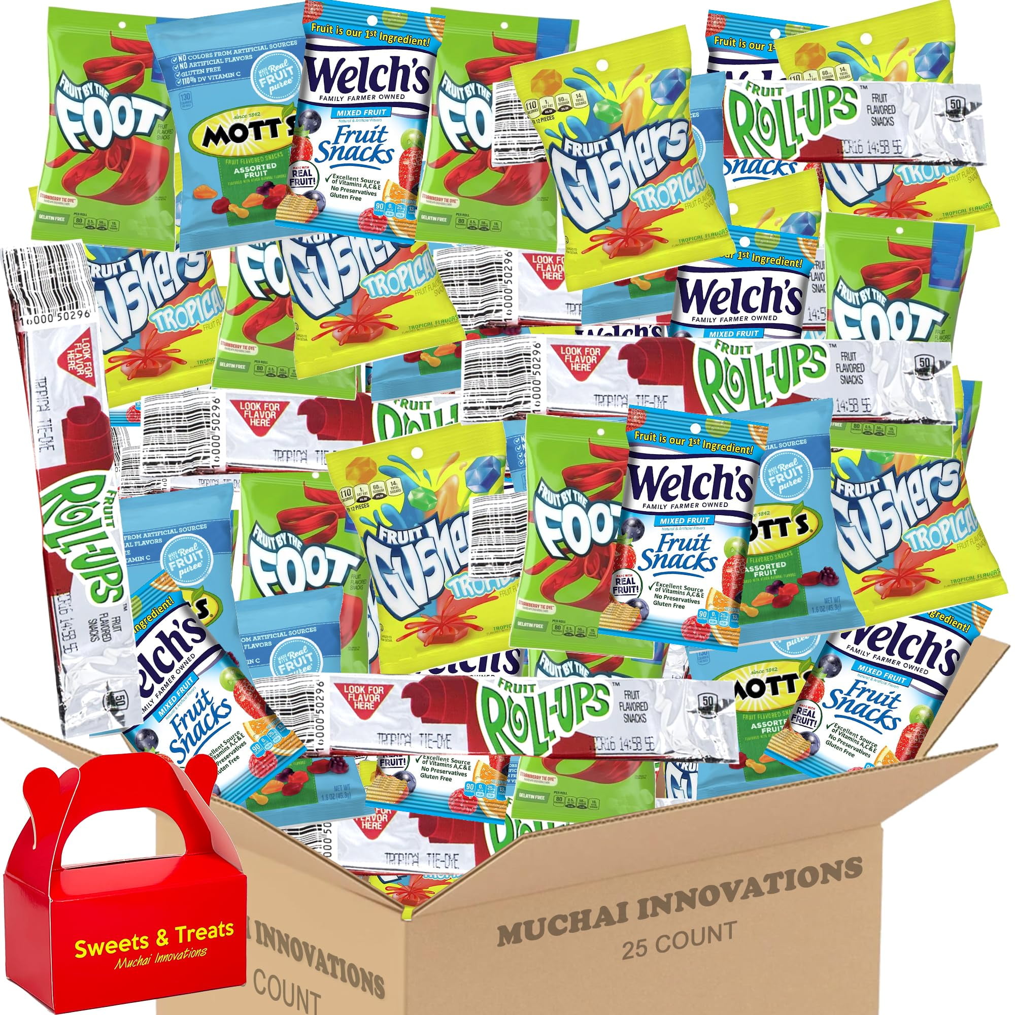 Fruit Snack & Gummy Variety Pack – 25 Count Mix of Welch’s, Gushers ...