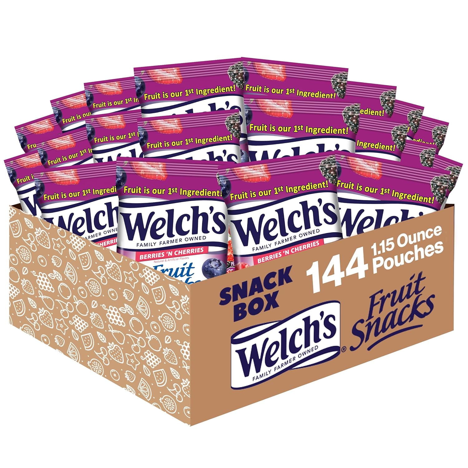 Fruit Snacks, Berries 'n Cherries, Gluten Free, Bulk Pack, 1.55 oz ...