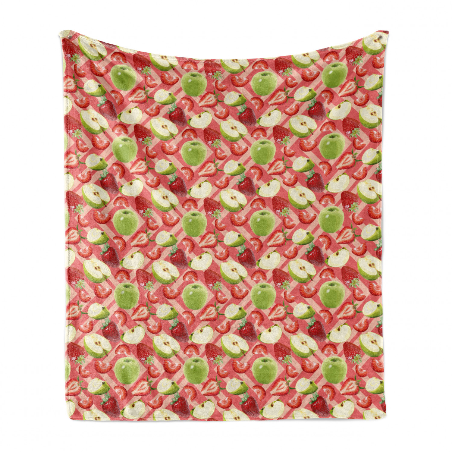 Fruit Soft Flannel Fleece Blanket, Green Apples and Strawberries Image ...