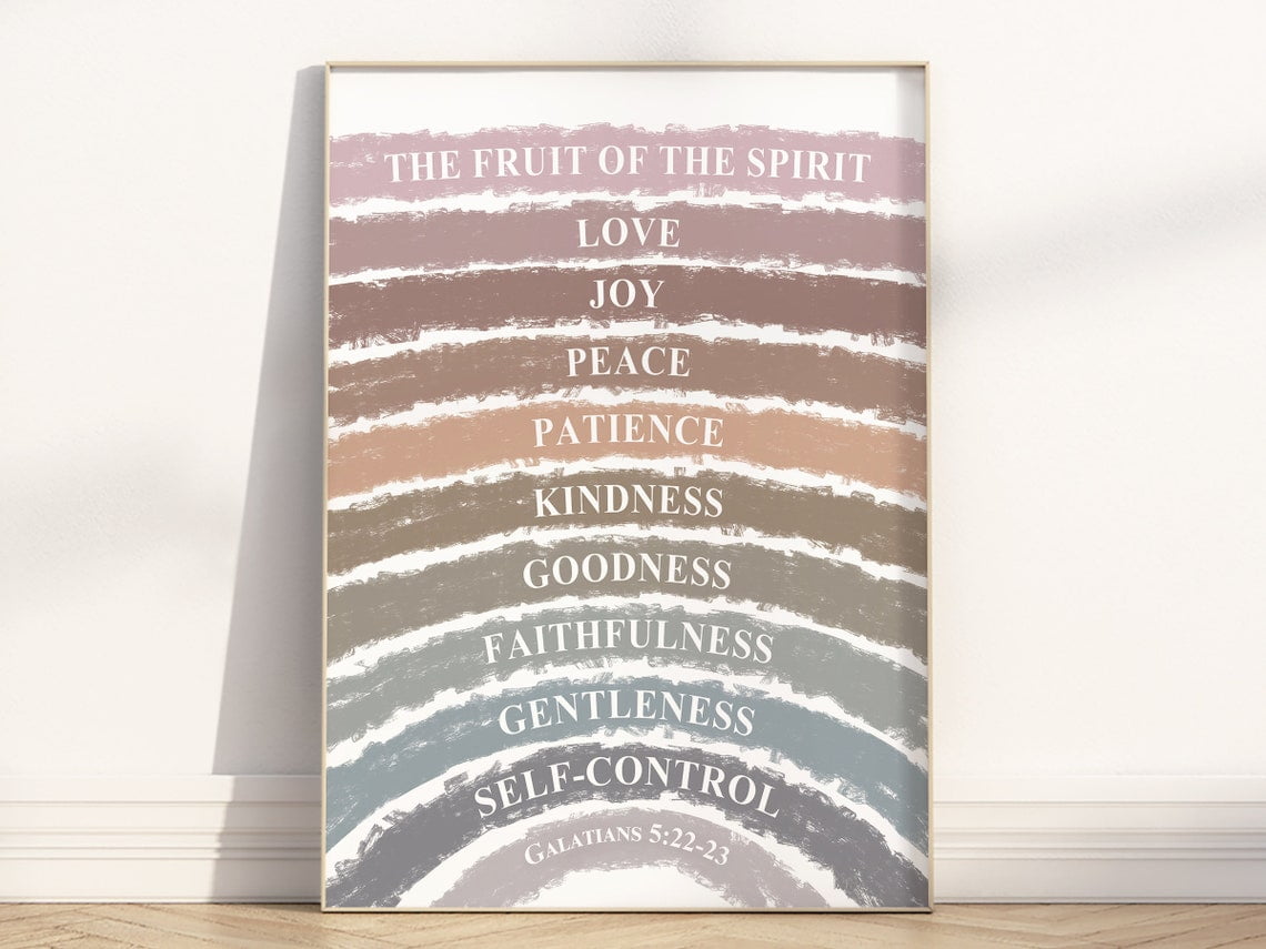 Fruit Of The Spirit Kids Boho Rainbow Bible Verse Wall Art, Galatians 5 ...