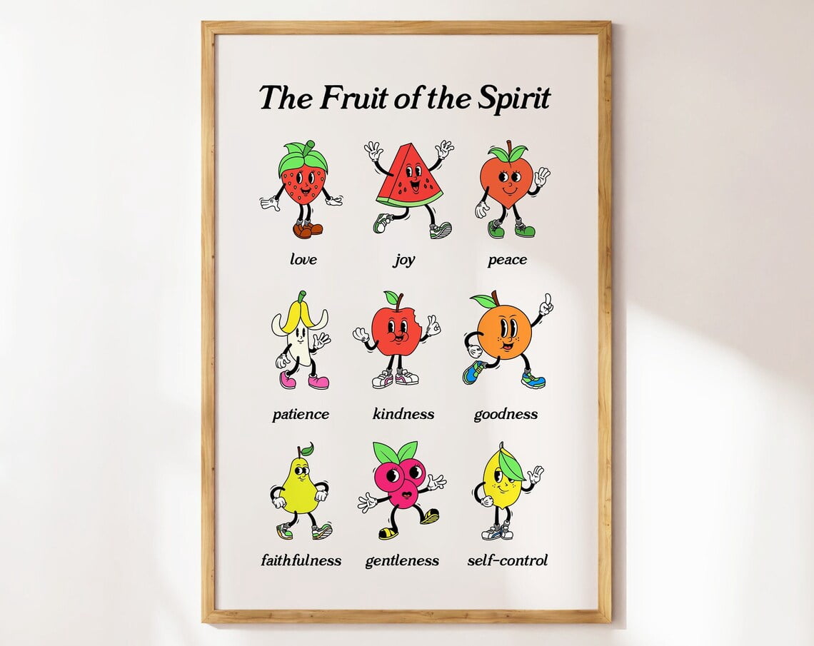 Fruit Of The Spirit Wall Art Poster, Retro Mascot Wall Art, Christian ...