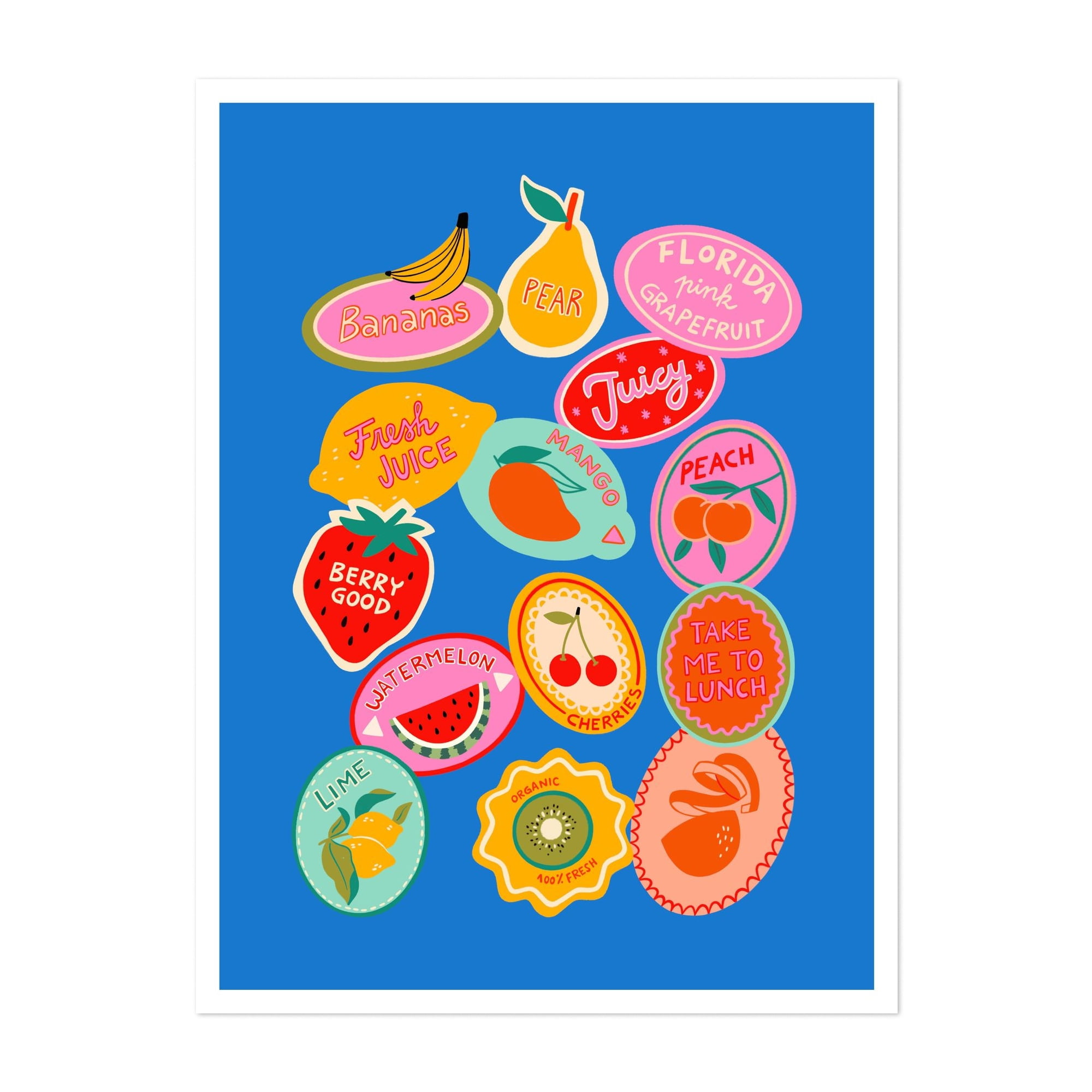 Fruit Stickers - Digital Art Fruit Illustration Pop Art Kitchen Decor ...