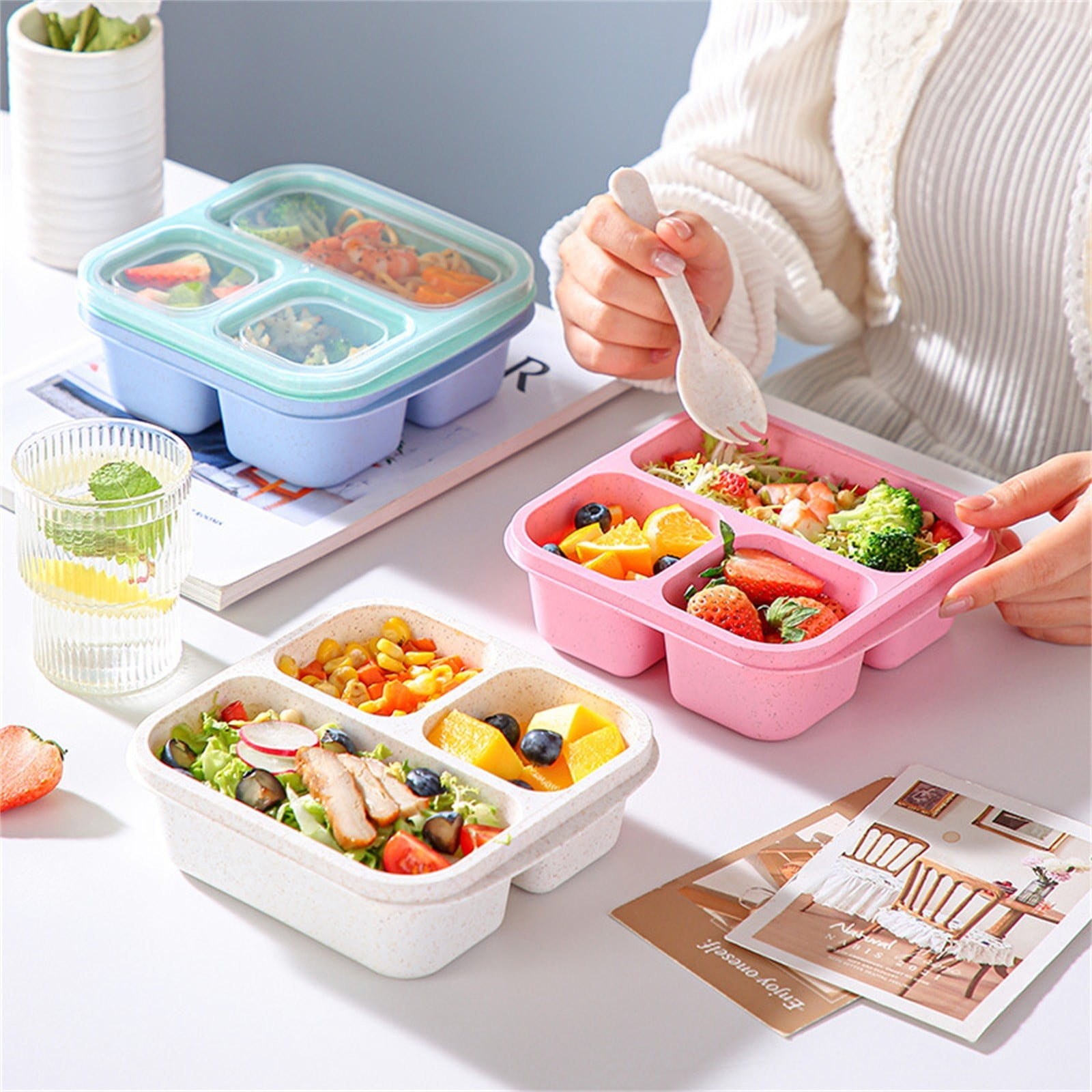 Fruit Storage Box Stackable Reusable Lunch Box Set for Kids and Adults ...