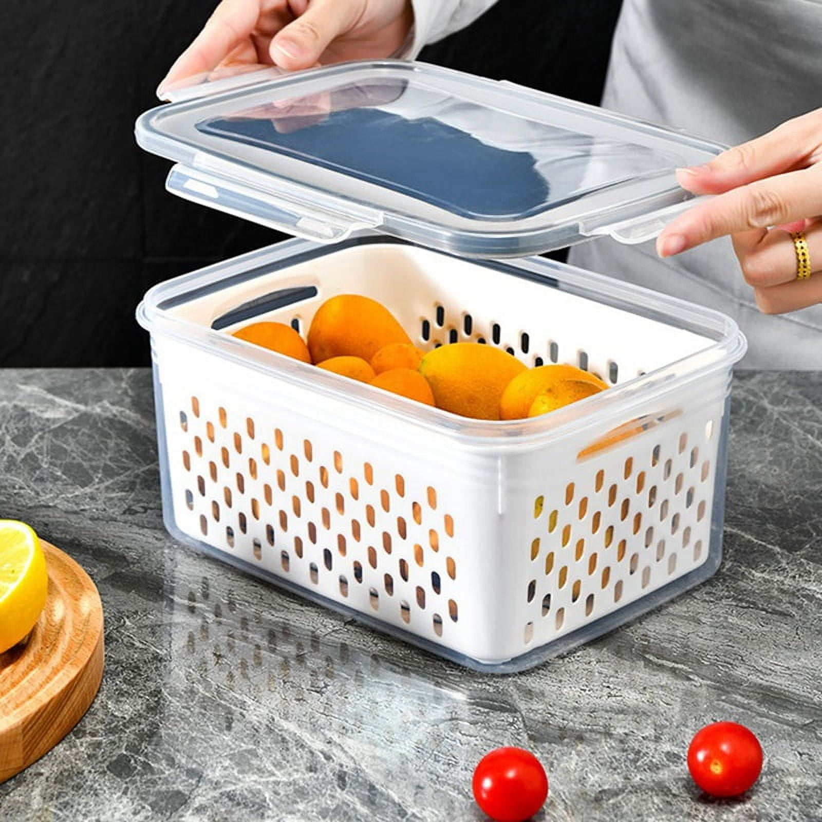 Fruit Storage Container Refrigerator Sealed Storage Box with Detachable ...