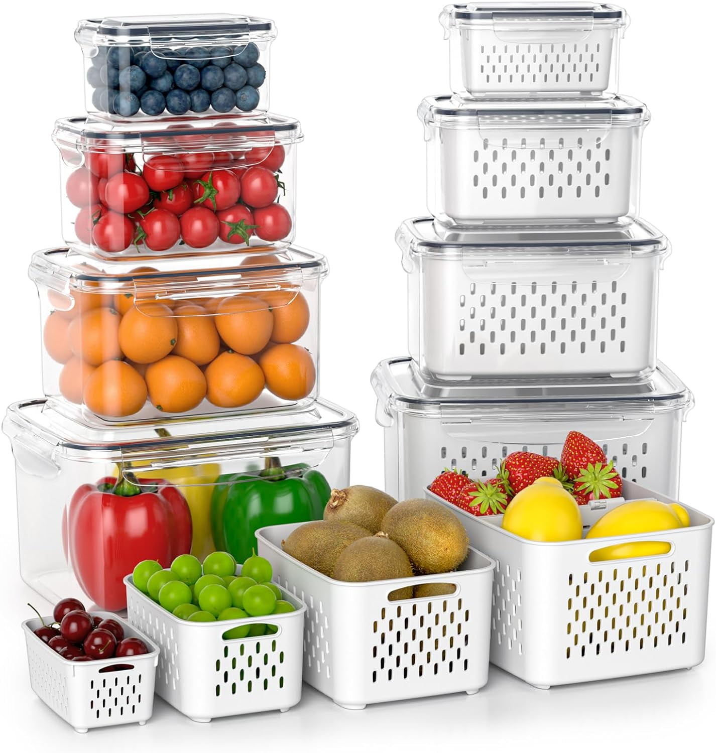 Fruit Storage Containers for Fridge with Removable Colander, 8 Pack ...