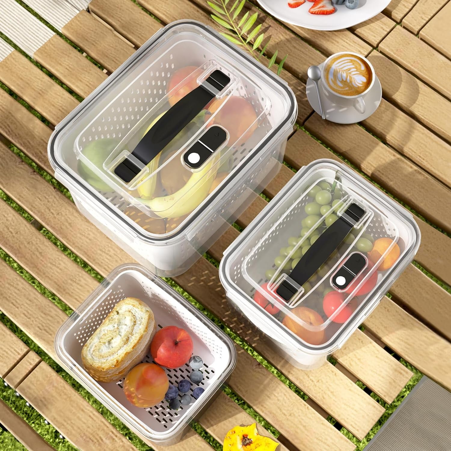 Fruit Storage Containers for Fridge with vent holes and handle，Airtight ...