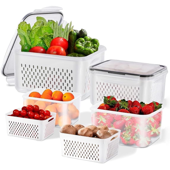 Fruit Storage Containers for Fridge, Leakproof Produce Containers with ...