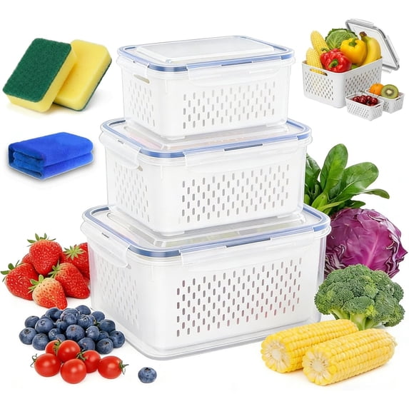 Fruit Storage Containers for Fridge with Removable Colanders, Household ...