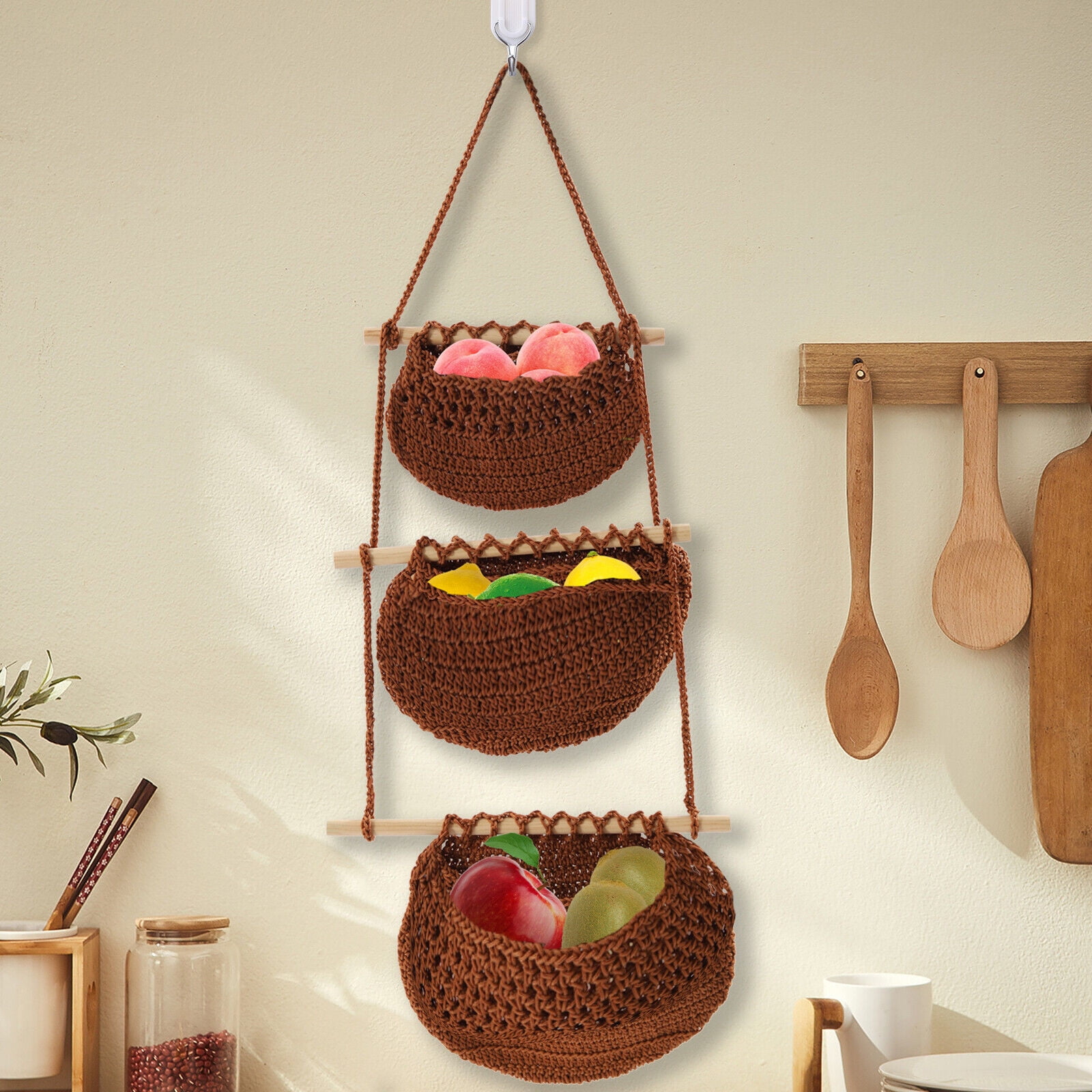 Fruit Storage Hammock Hanging Fruits & Products Basket 3-Tier Hanging ...