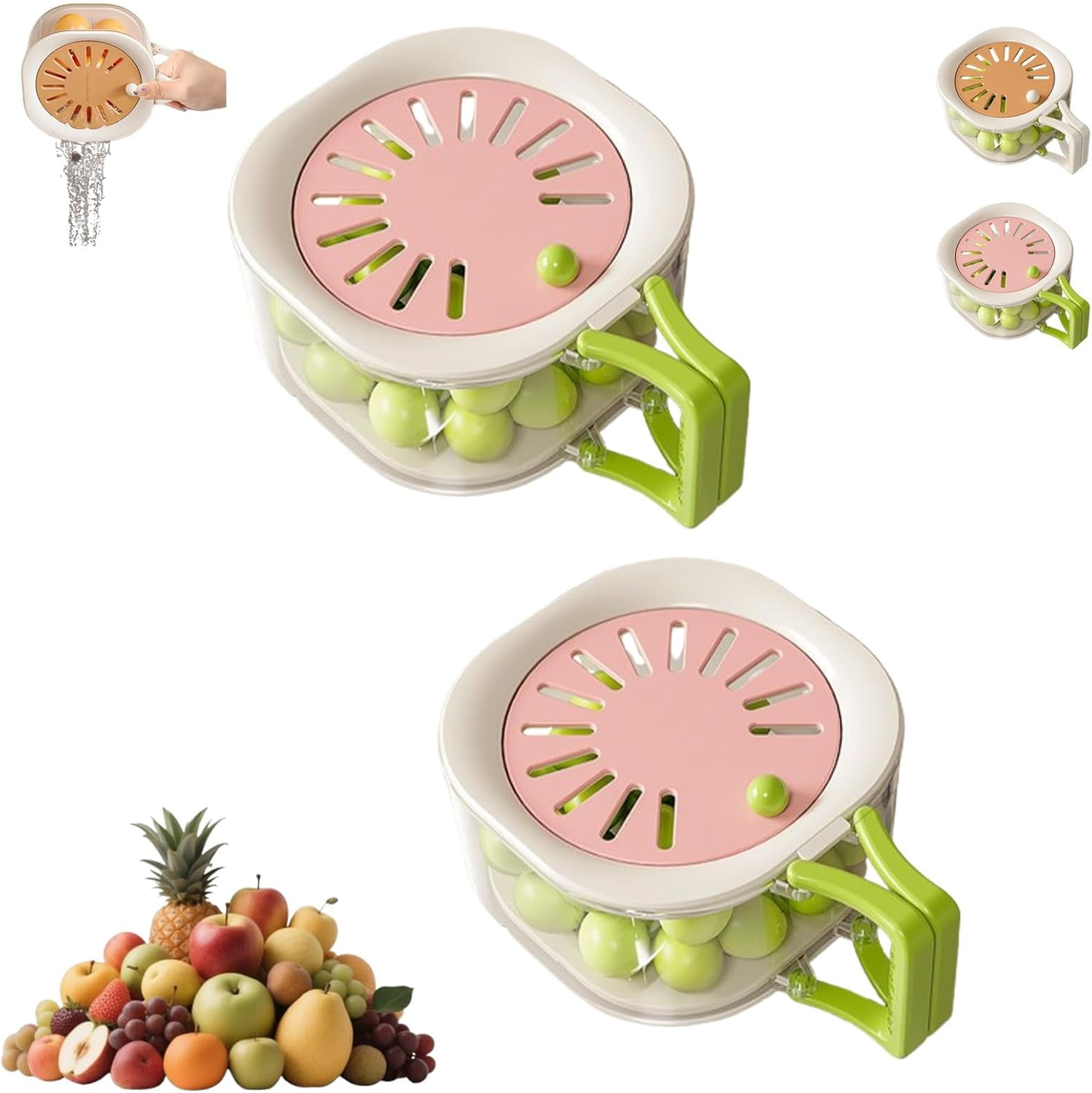 Fruit Strainer Container with Lid, 2-in-1 Multifunctional Fruit Washing ...