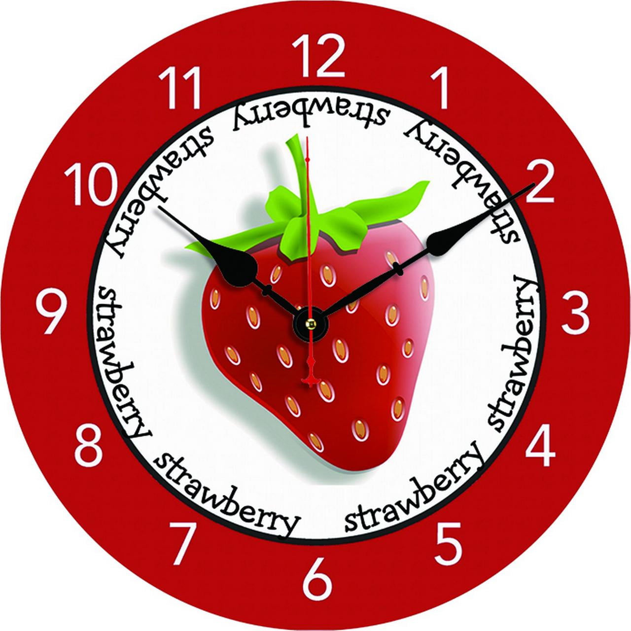 Fruit Strawberries Wall Clock Kitchen Decor Wall Art Silent Non Ticking ...