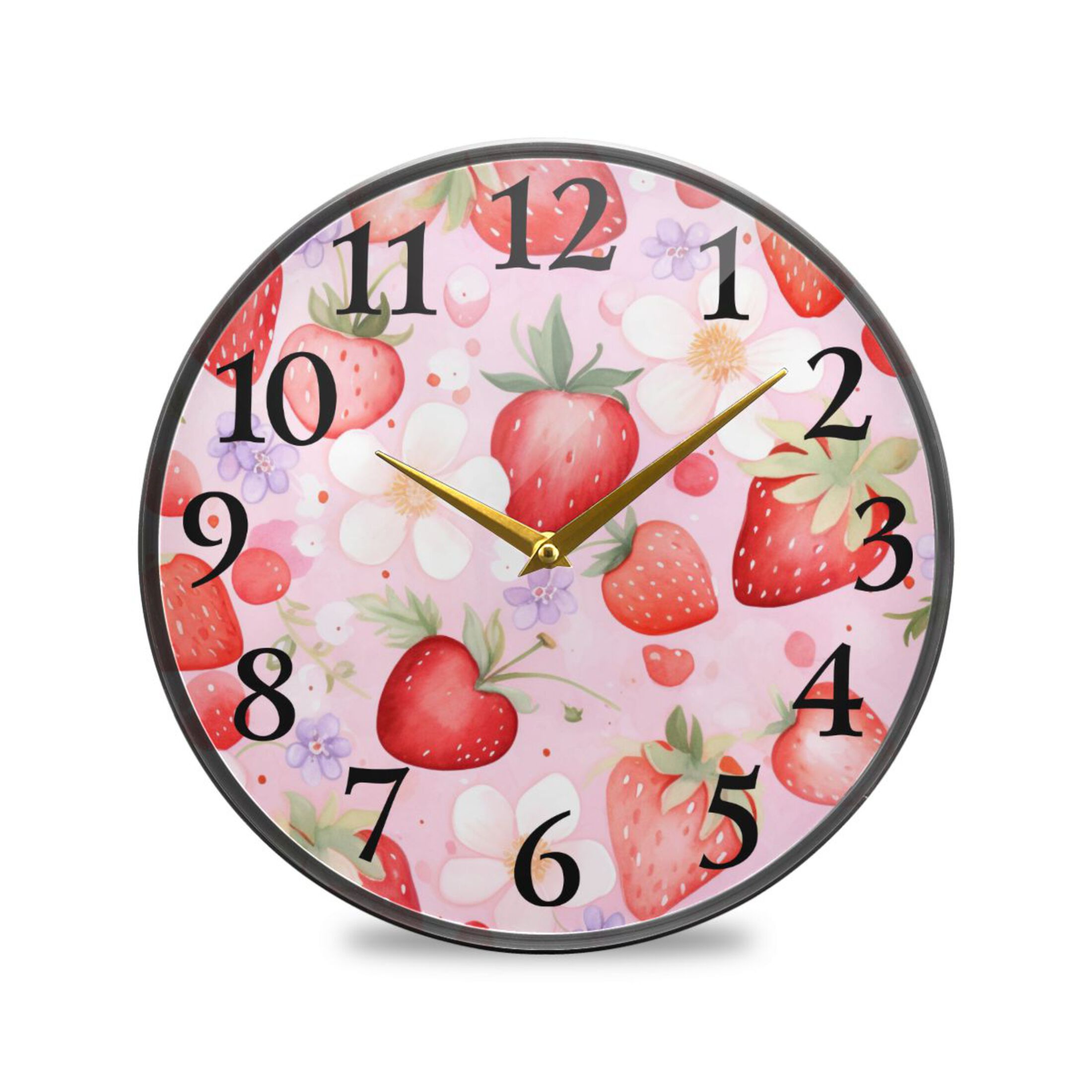Fruit Strawberry Floral Wall Clocks Battery Operated 11.9 Inch Round ...