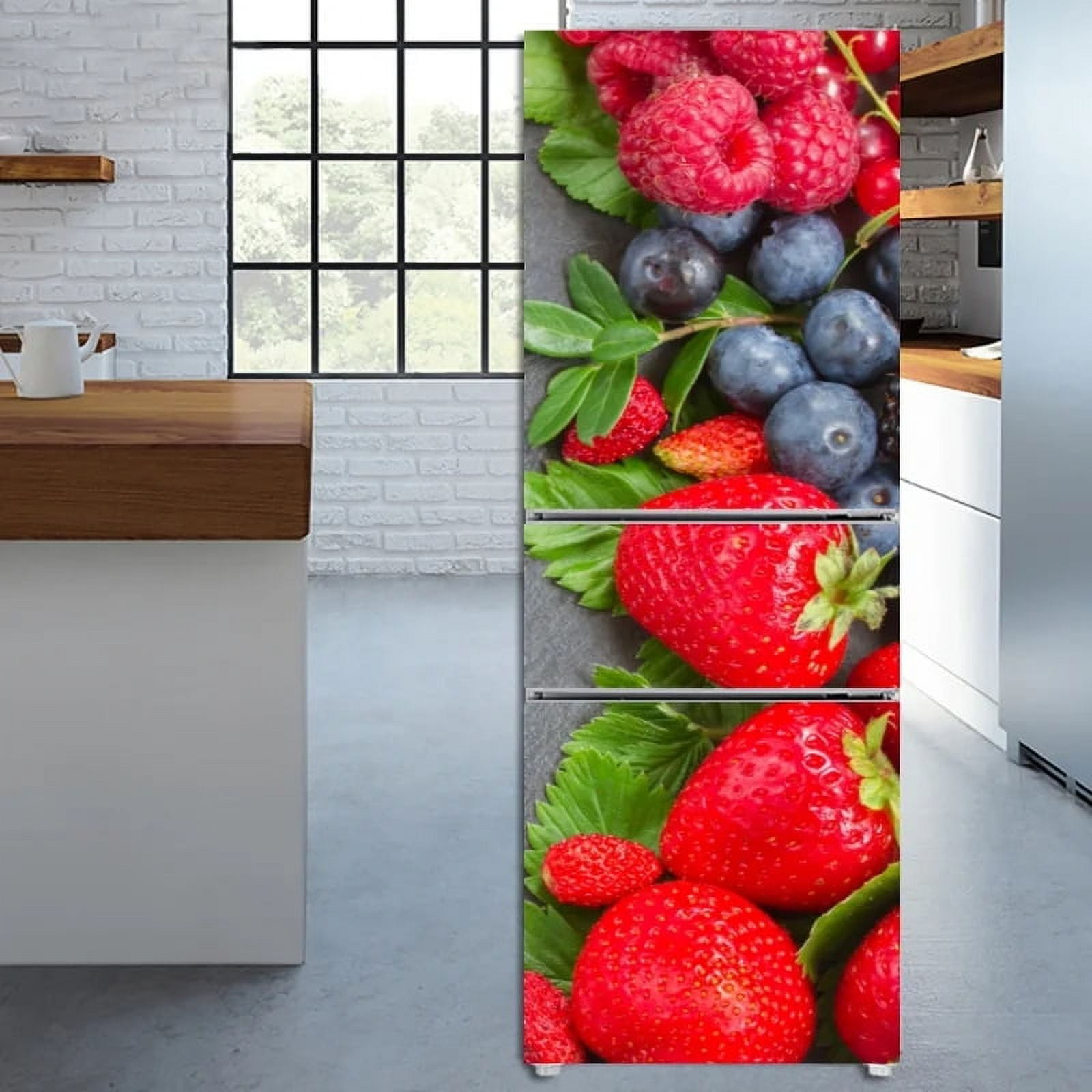 Fruit Strawberry Print Refrigerator Sticker Vinyl Poster Removable ...