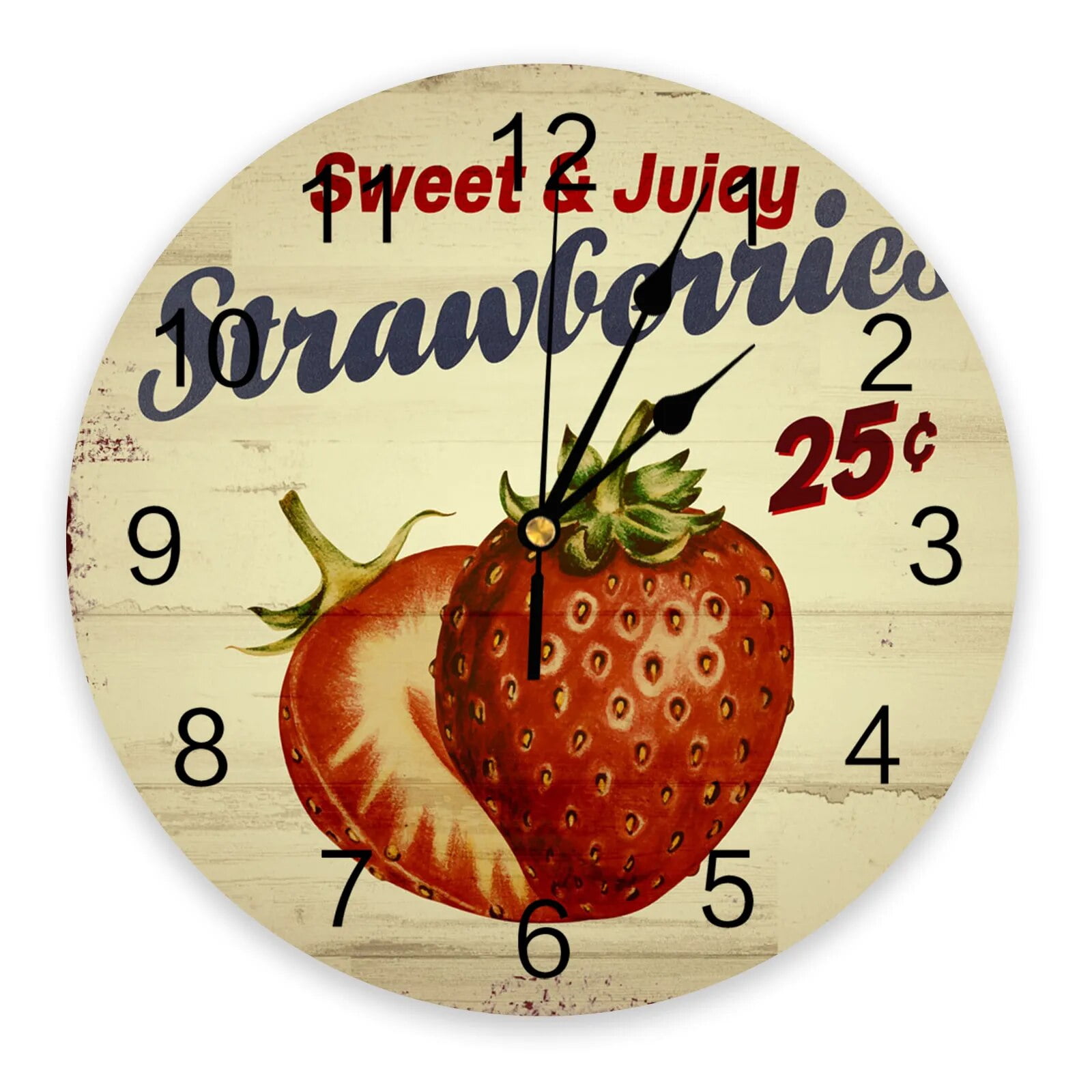 Fruit Strawberry Wood Grain Retro PVC Wall Clock Modern Design Living ...