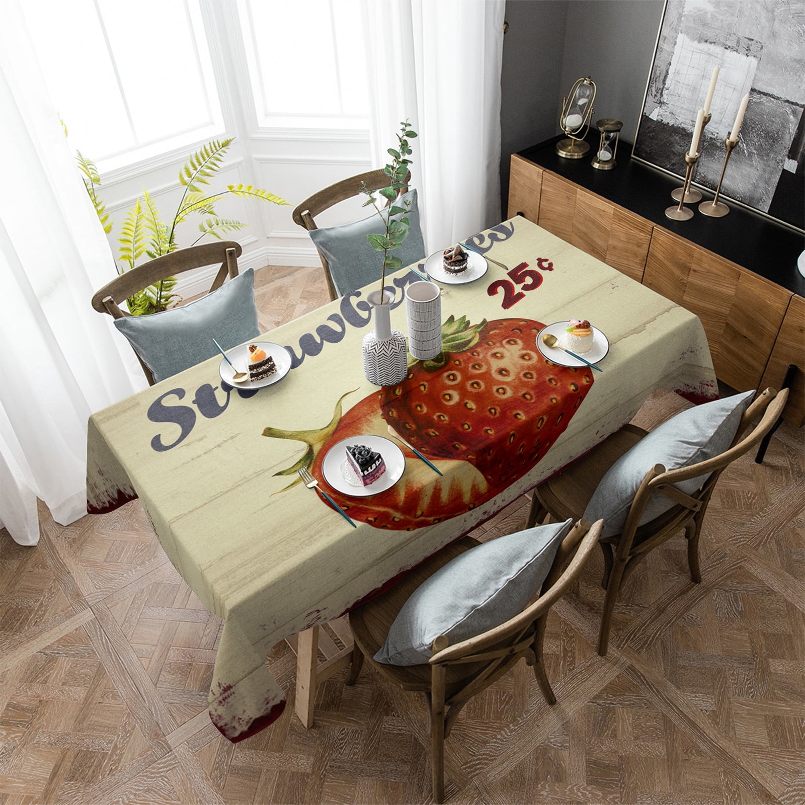 Fruit Strawberry Wood Grain Retro Tablecloths for Dining Table ...