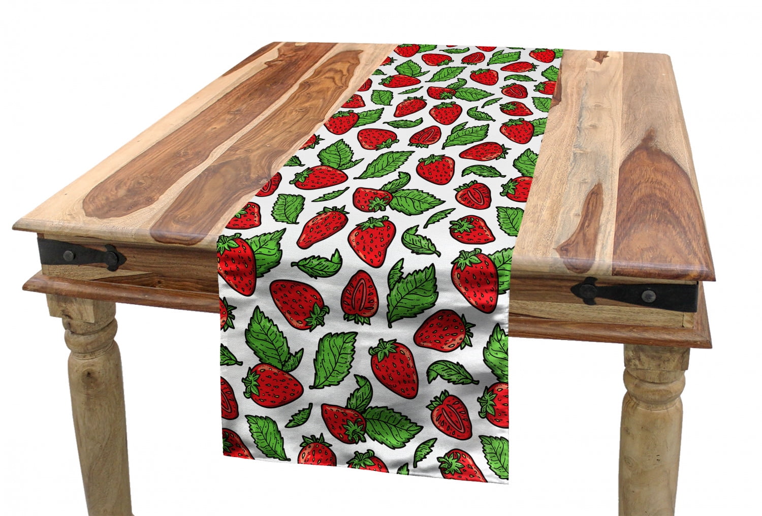 Fruit Table Runner, Juicy Strawberries with Leaves Yummy Food Organic ...