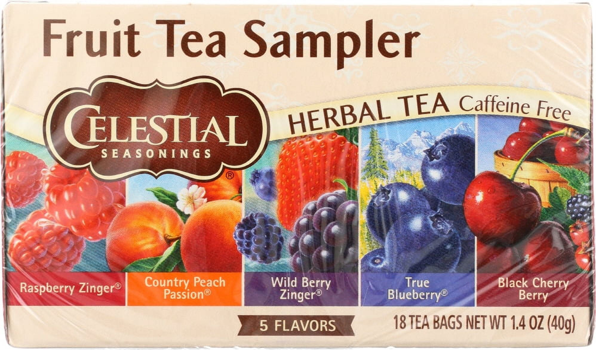 Fruit Tea Sampler Herbal Tea Caffeine Free 18 Tea Bags, 1.4 oz, 1 Pack ...
