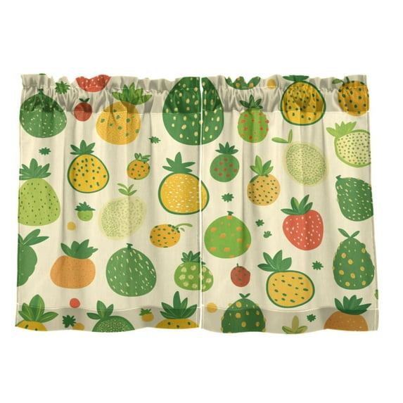 Fruit Themed Pattern 27"x24" Linen Look Cafe Curtain Set with Privacy ...