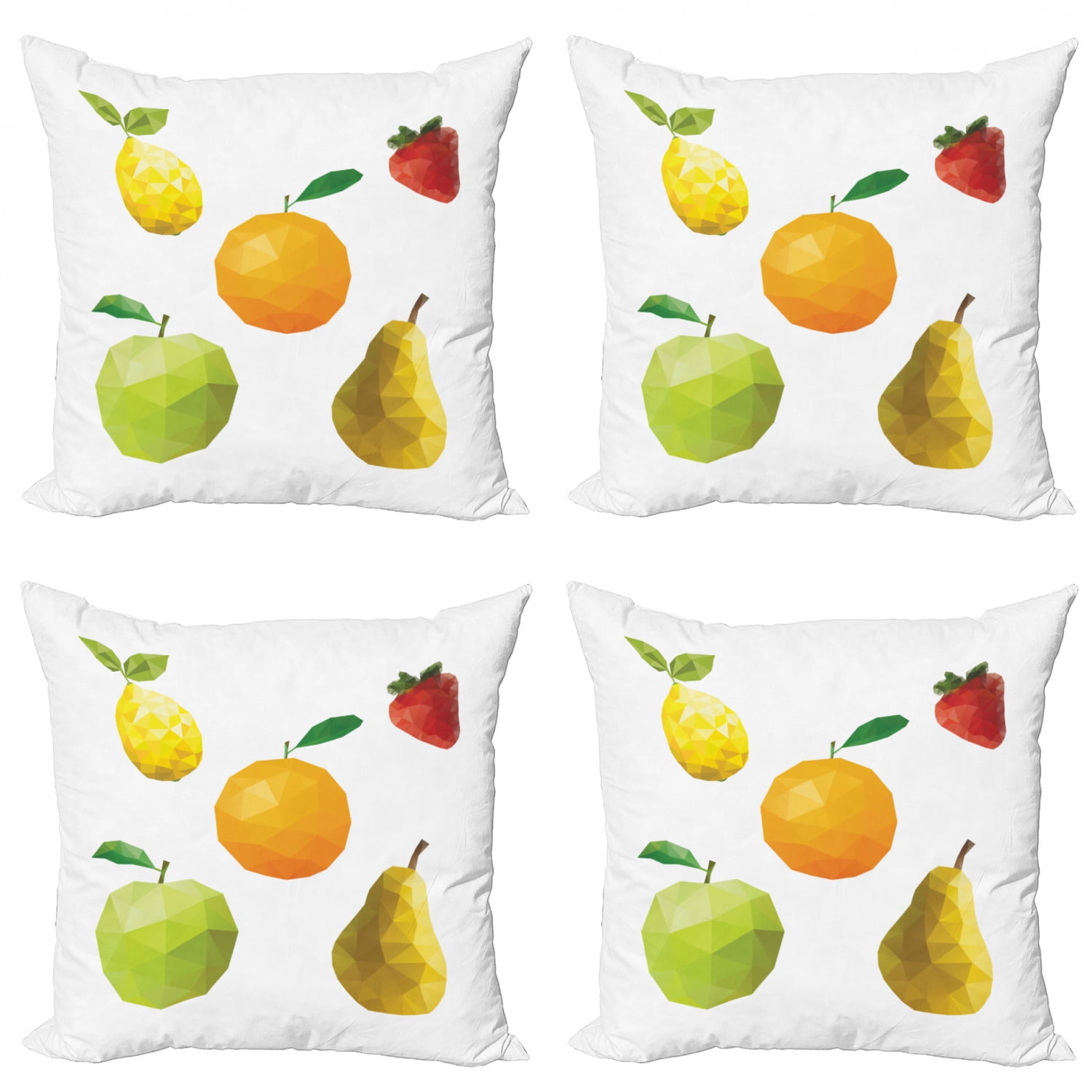 Fruit Throw Pillow Cushion Case Pack of 4, Geometric Poly Art Style ...