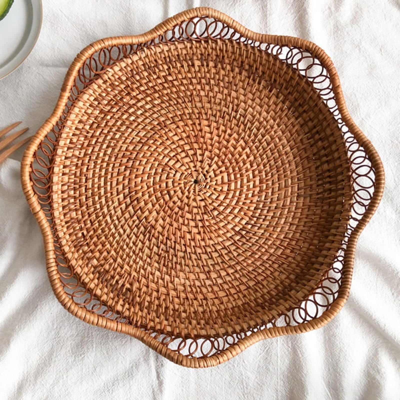 Fruit Tray Weaving by Grass, Woven Serving Tray, Round Serving Basket ...