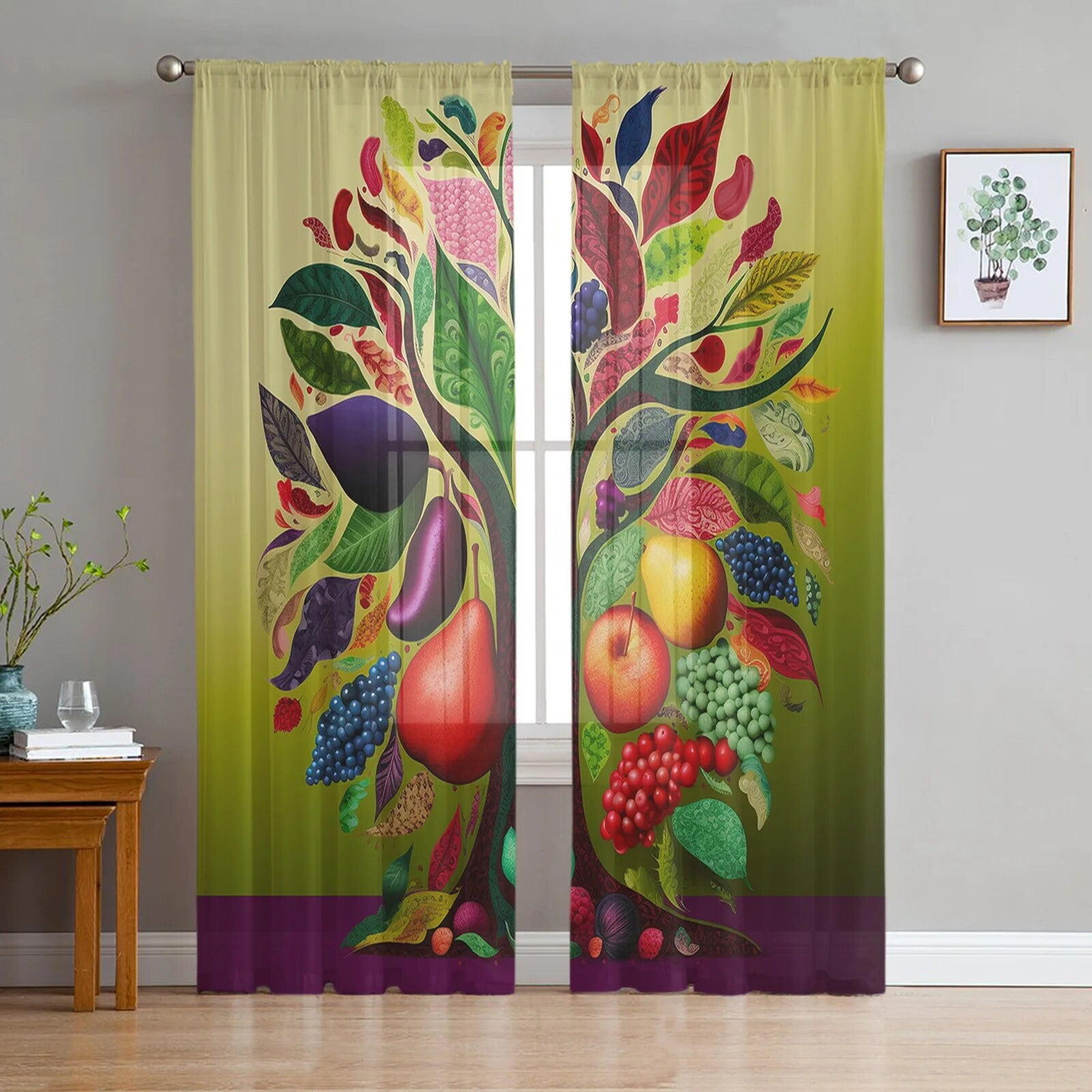 Fruit Tree Grape Leaf Pear Tulle Window Treatment Sheer Curtains for ...