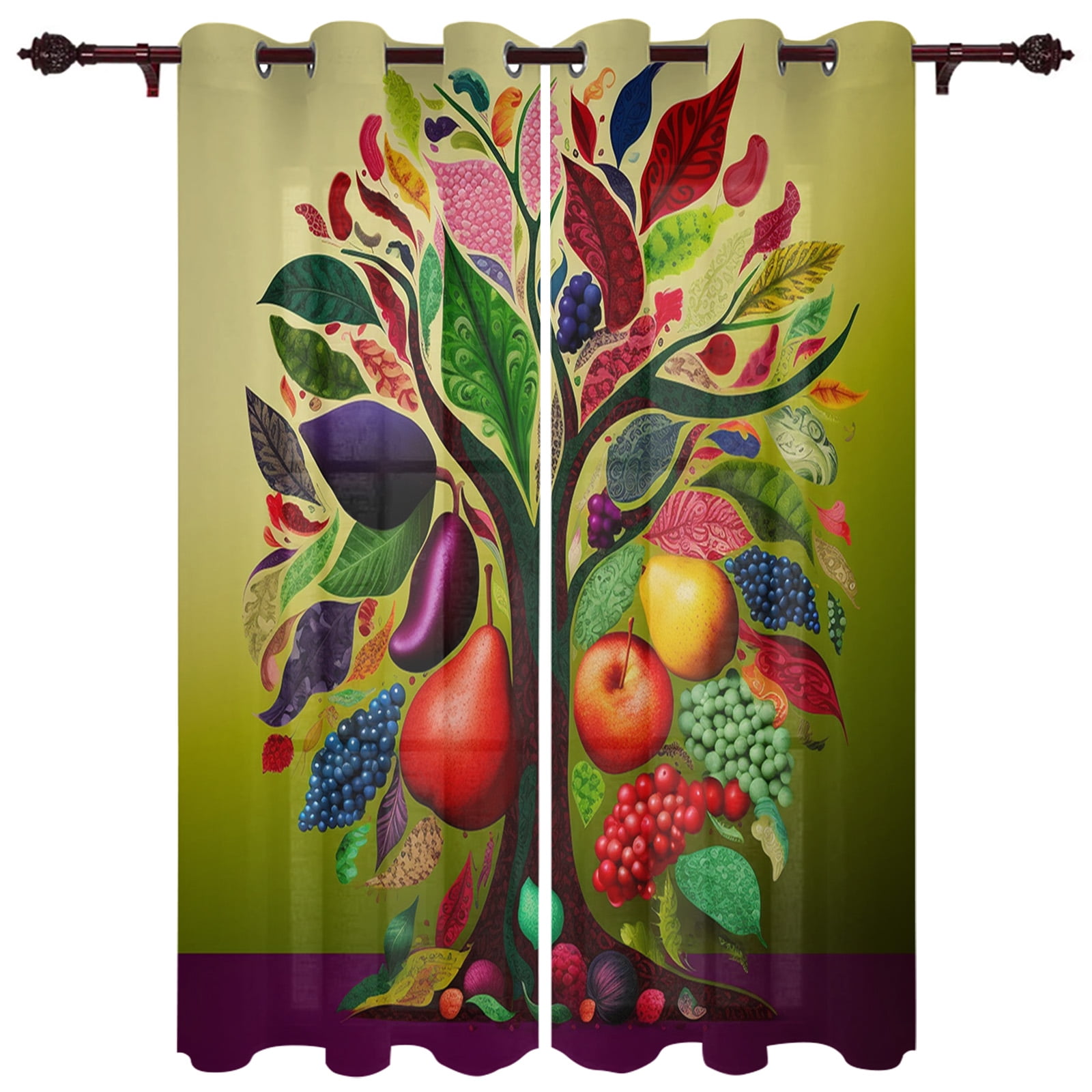 Fruit Tree Grapes Leaves Window Curtains for Living Room Luxury ...