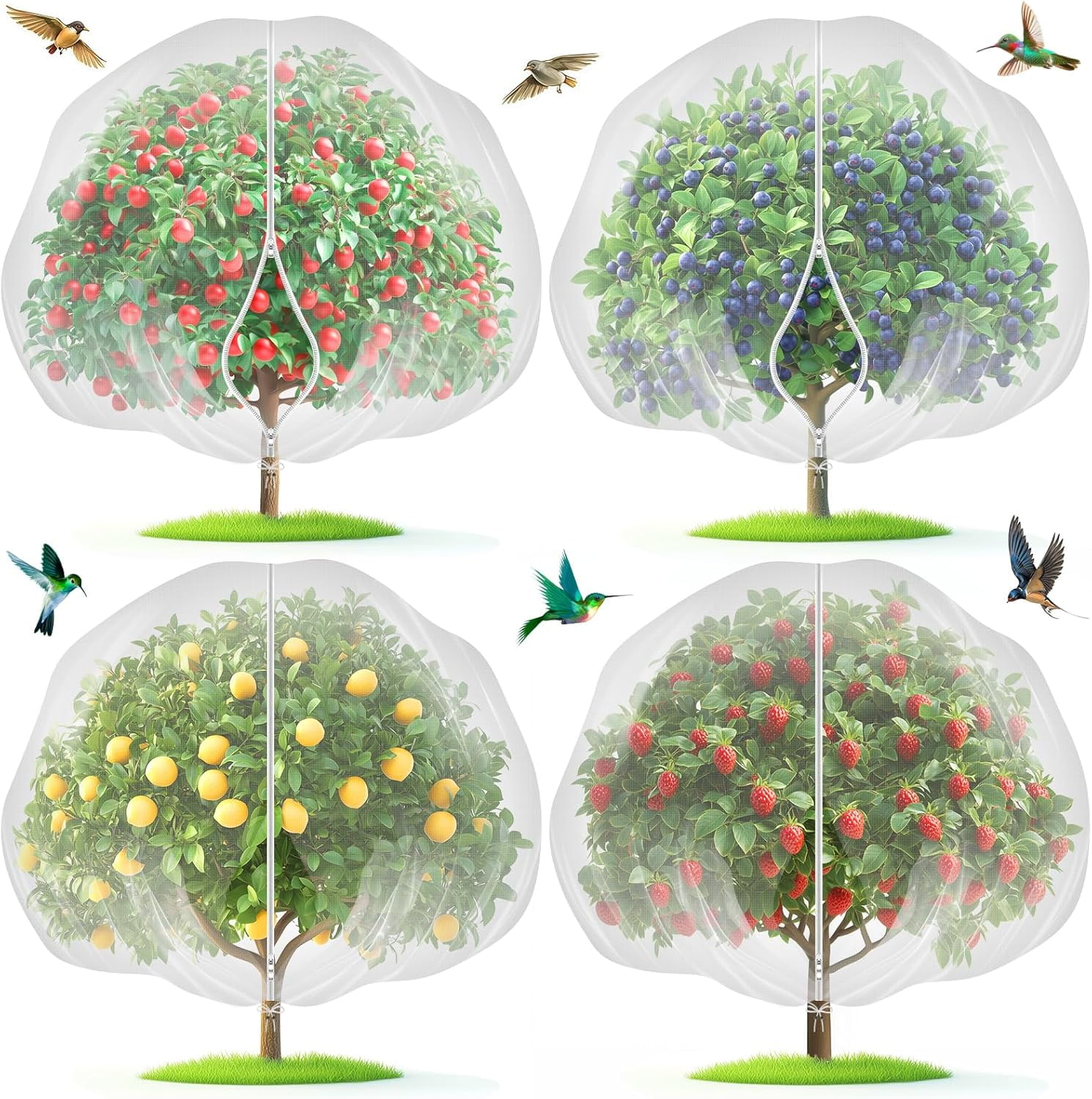 Fruit Tree Netting with 2-Way Zipper & Drawstring - 4'x6' Garden Plant ...