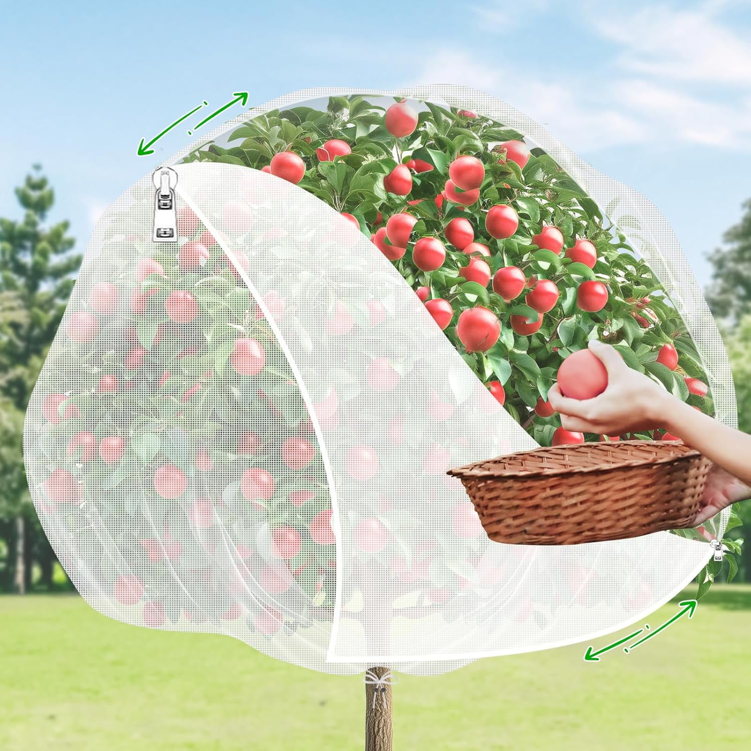 Fruit Tree Netting with 2-Way Zipper & Drawstring - 6.4Ft x 6.4Ft Garden Plant Net Pest Barrier ...