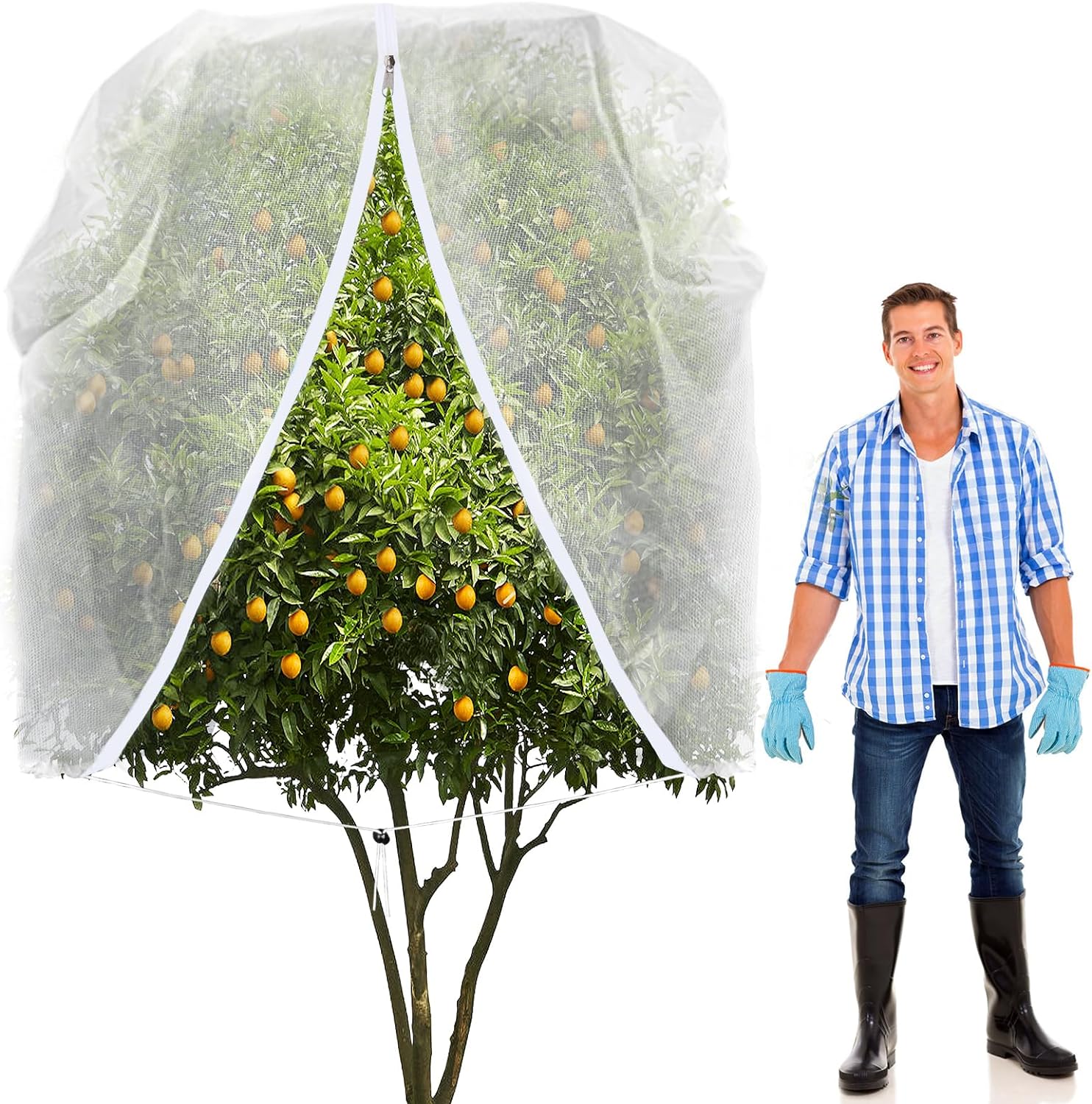 Fruit Tree Netting Cover with Zipper & Drawstring - 5.9 x 6.2ft Ultra-Fine Garden Mesh Screen ...