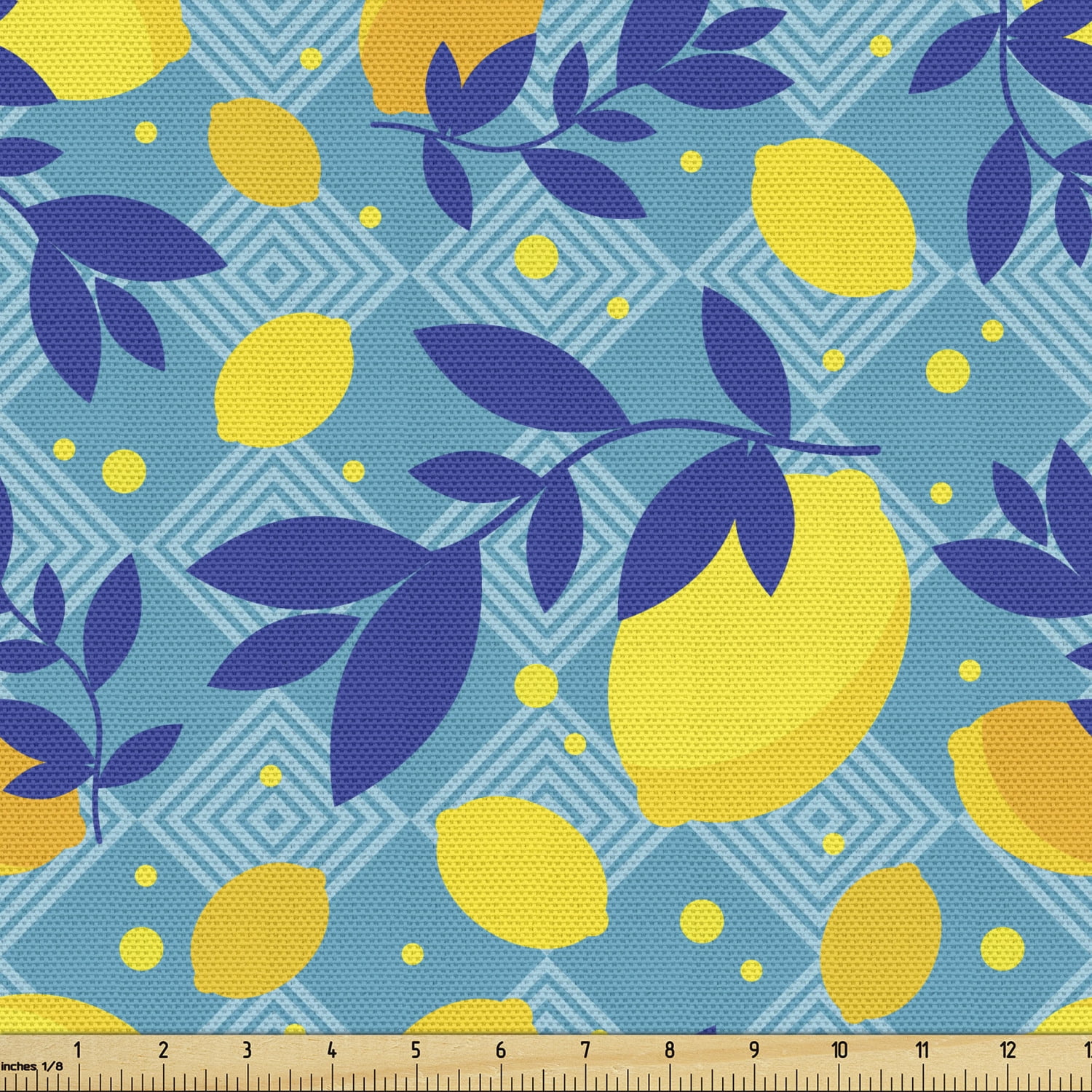 Fruit Upholstery Fabric by the Yard, Lemons and Leaves Pattern in ...