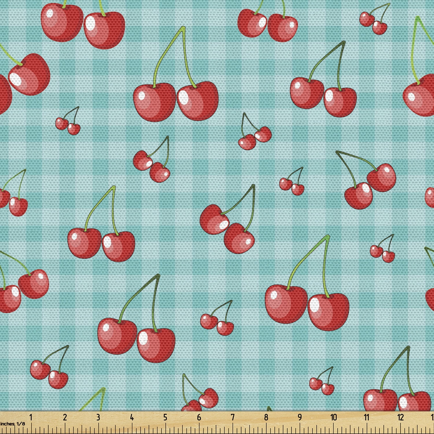 Ambesonne Fruit Fabric by the Yard Upholstery, Cherries Gingham ...