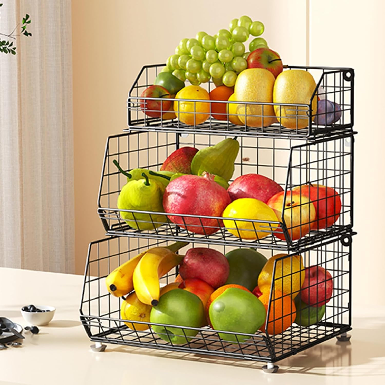 Fruit Vegetable Basket 3-Tier Stackable Fruit Bowl Wall-mounted ...