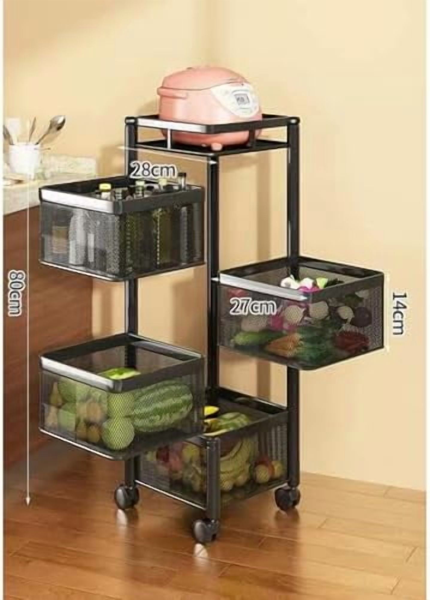 Fruit Vegetable Basket,5-Layer Utility Rack,Kitchen Storage Cart ...