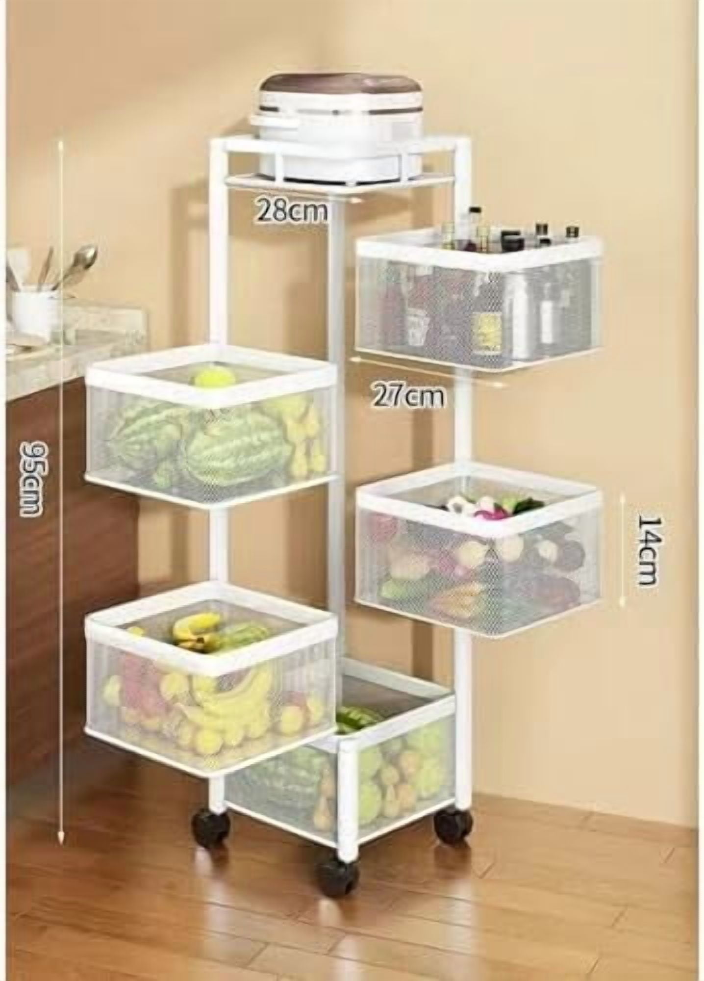 Fruit Vegetable Basket,5-Layer Utility Rack,Kitchen Storage Cart ...