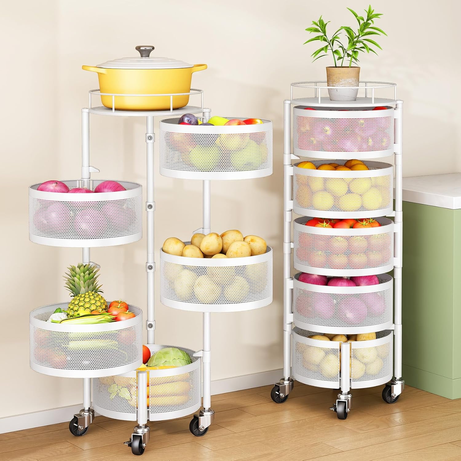 Fruit and Vegetable Basket Bowls for Kitchen with Metal Top Lid, 5 Tier ...