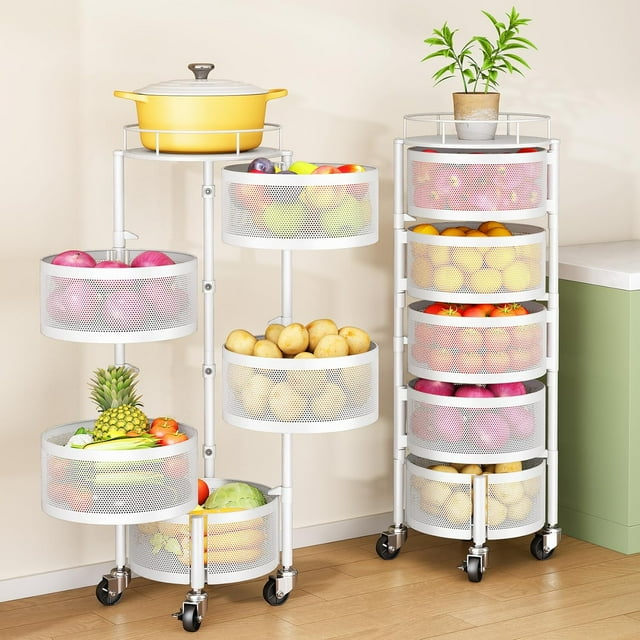 Fruit and Vegetable Basket Bowls for Kitchen with Metal Top Lid, 5 Tier ...