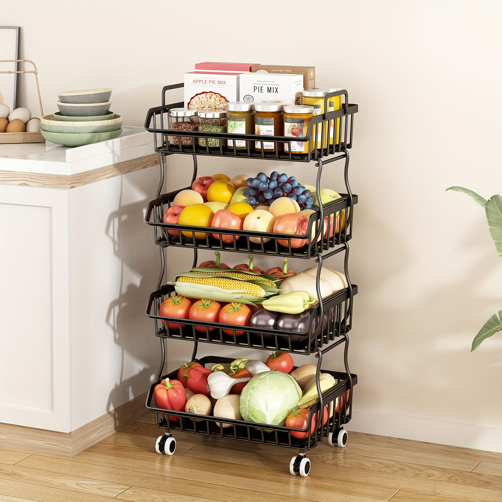 Fruit Vegetable Basket For Kitchen, 4 Tier Stackable Fruit Vegetable ...