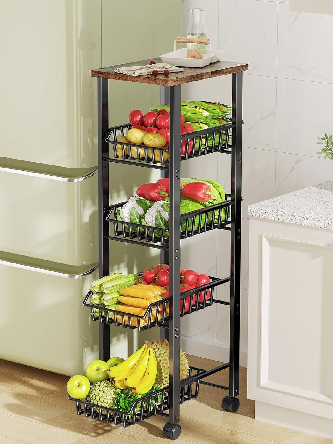 Fruit Vegetable Basket for Kitchen, 5 Tier Kitchen Organizer and ...