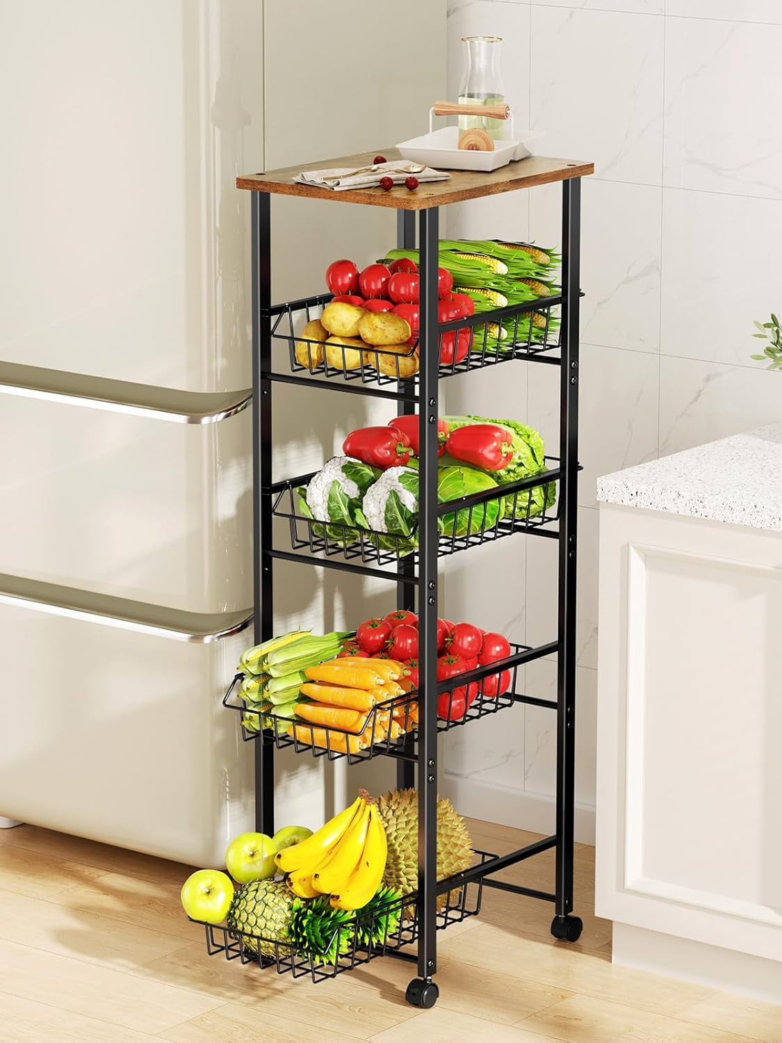 Fruit Vegetable Basket for Kitchen, 5 Tier Kitchen Organizer and ...