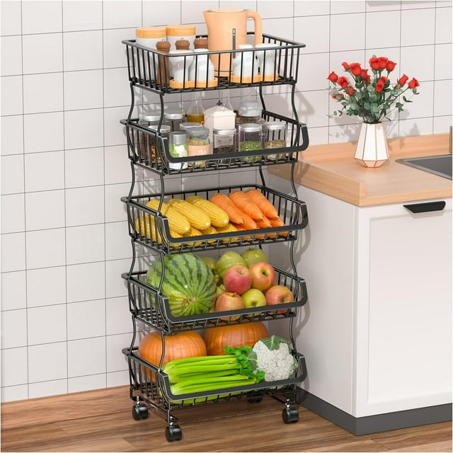 OKENTEN 5 Tier Stackable Fruit Vegetable Storage Basket for Kitchen ...
