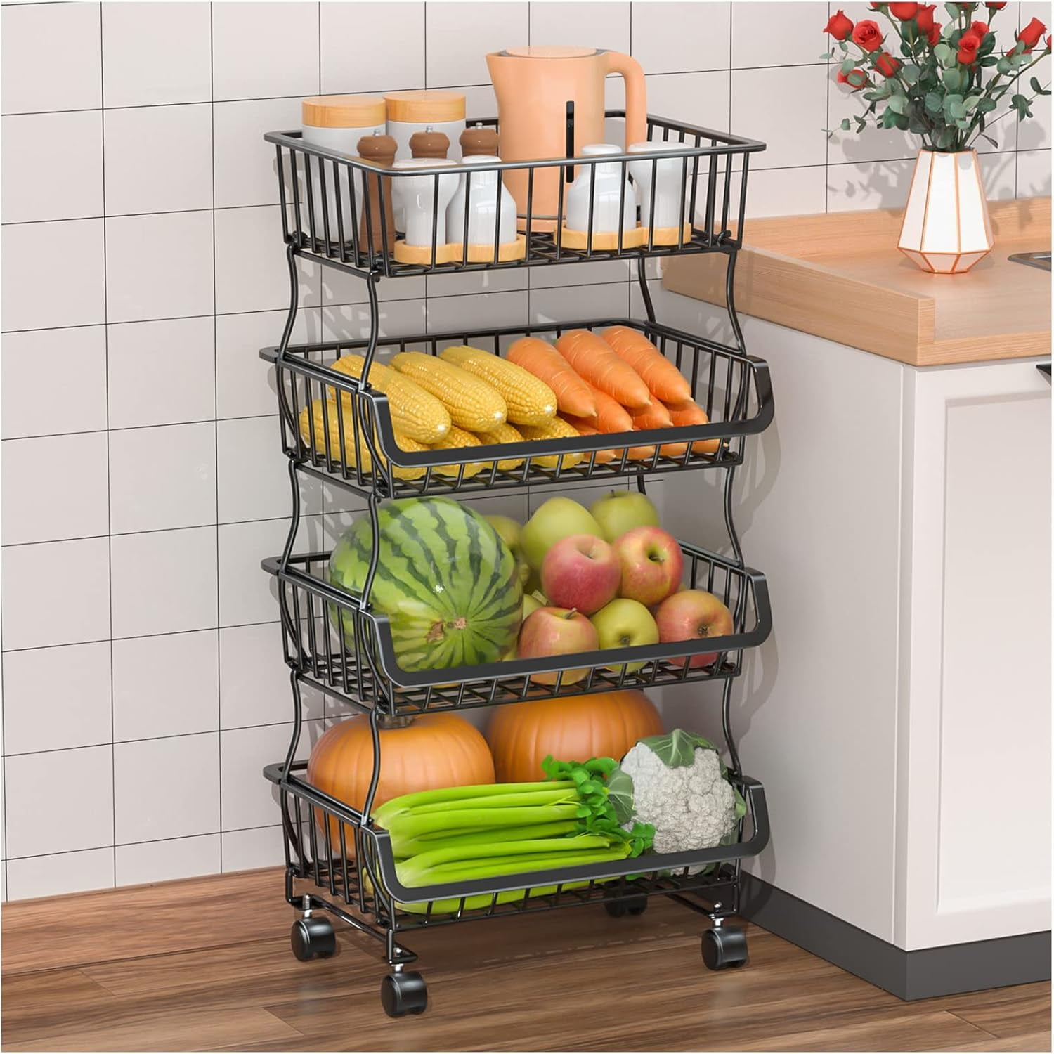 Fruit Vegetable Basket for Kitchen, 5 Tier Stackable Fruit Vegetable ...