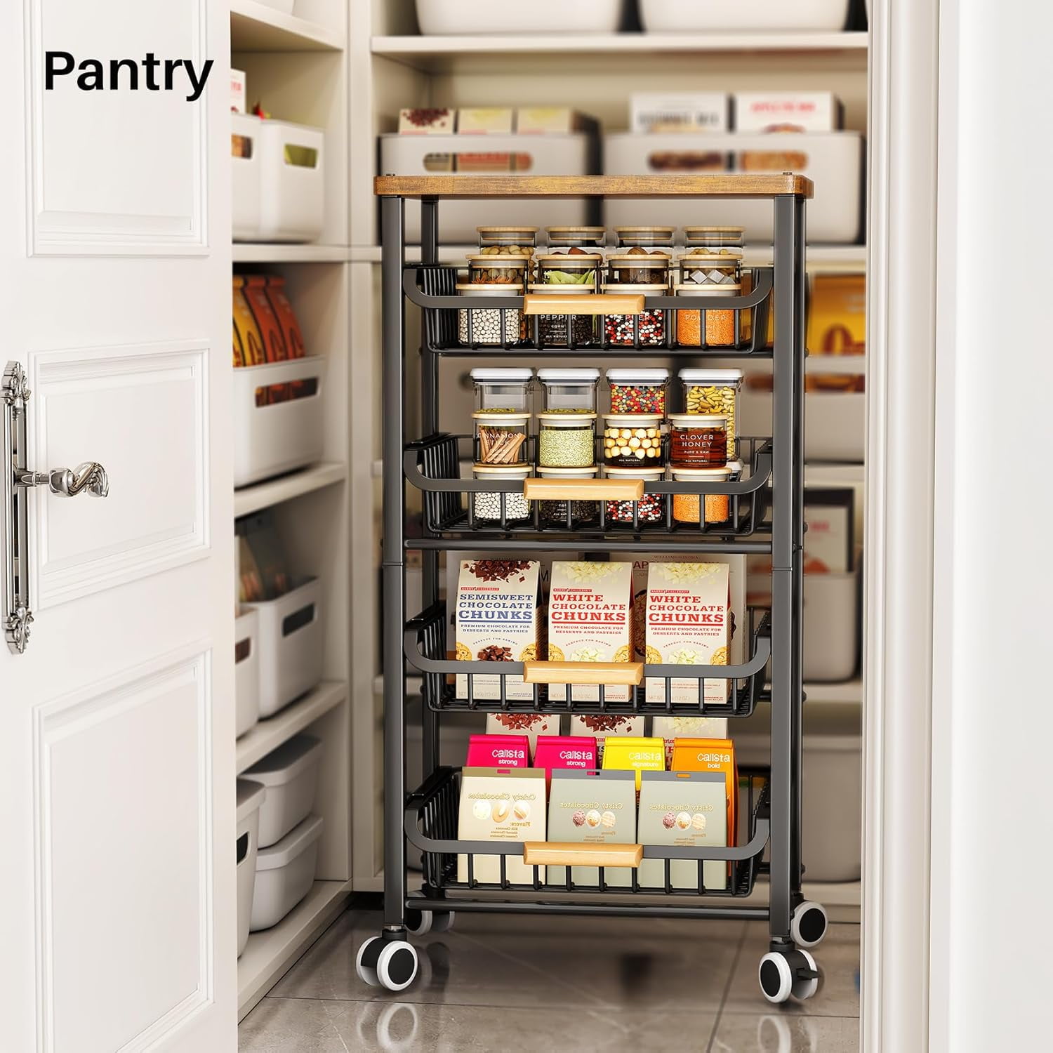 Fruit Vegetable Basket for Kitchen Pantry Organizers, 5 Tier Large Pull ...