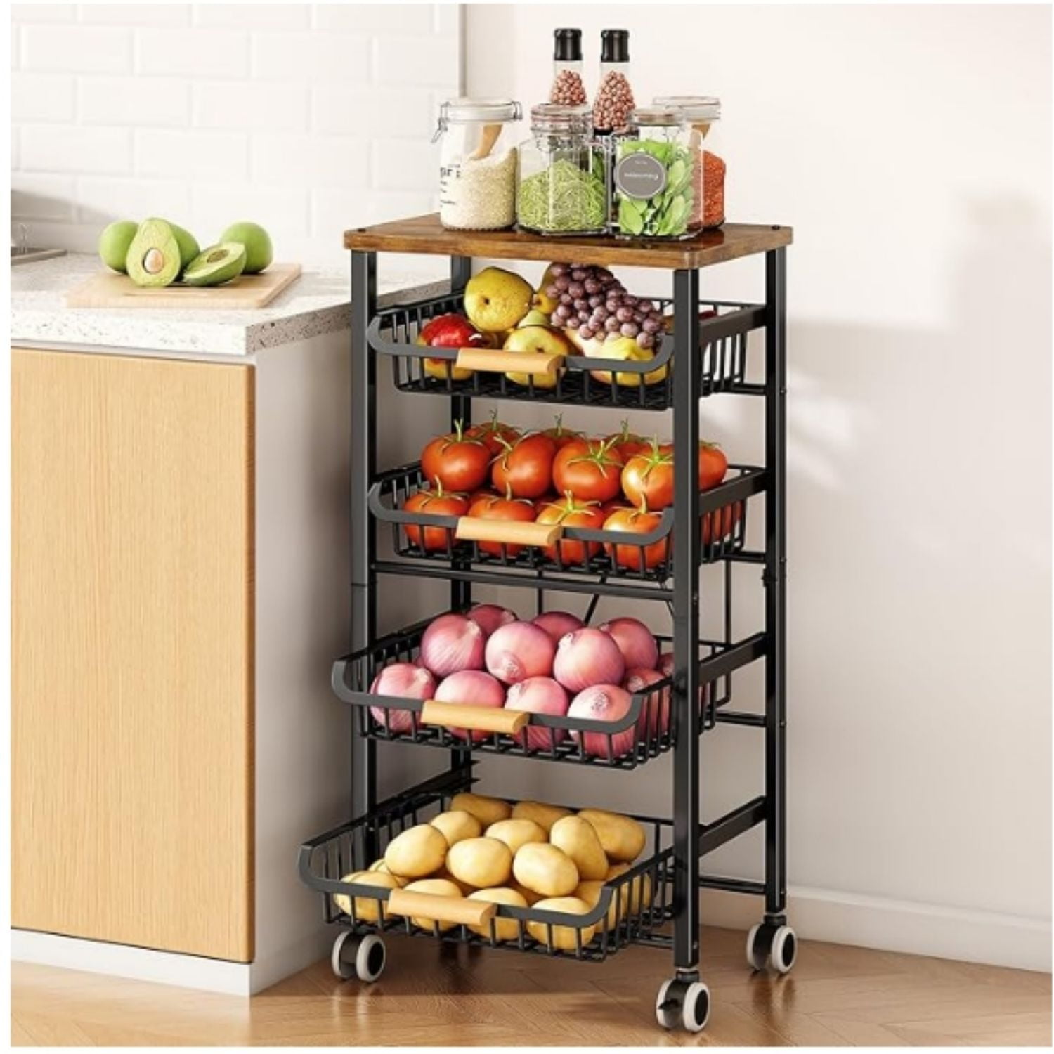 Fruit Vegetable Basket for Kitchen Pantry Organizers, 5 Tier Large Pull ...