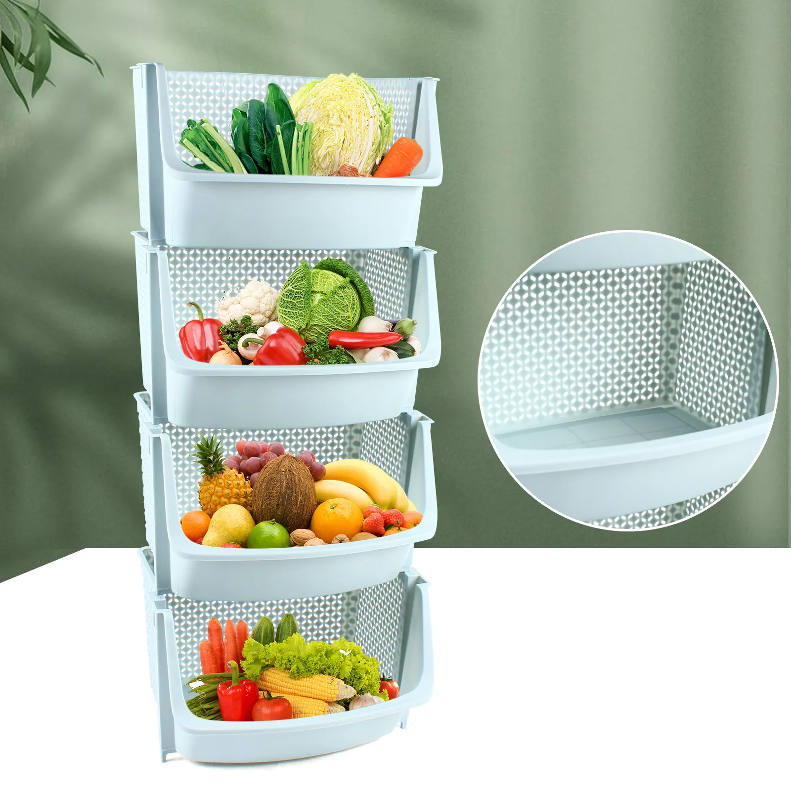 Fruit Vegetable Basket Storage Rack Kitchen Storage Shelf Stand Blue 4 ...