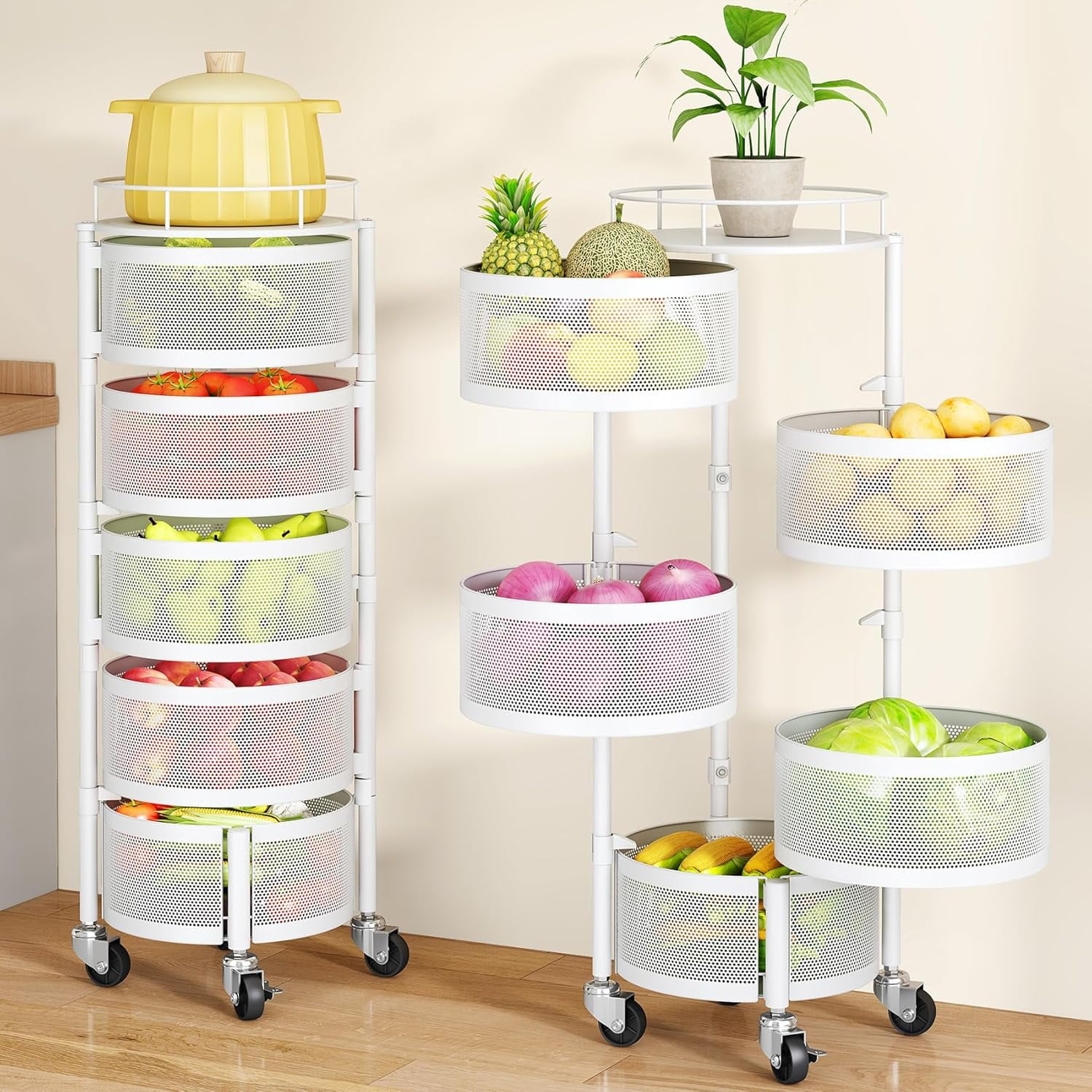 Fruit Vegetable Basket for Kitchen, Rotating Storage Rack, 5 Tier ...